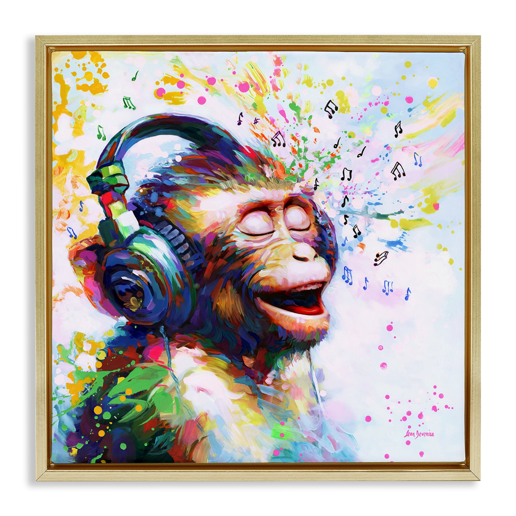 Stupell Industries Blissful Beats Monkey Animals & Insects Painting ...