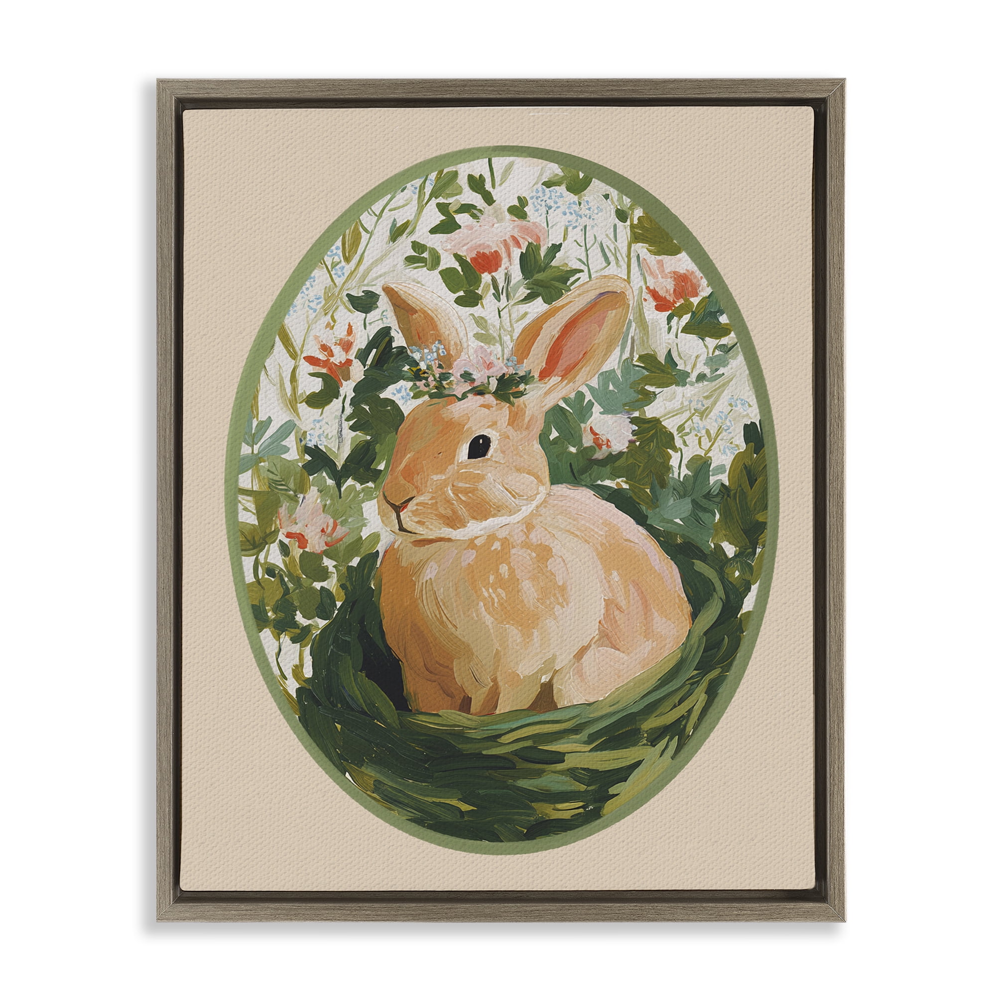 Stupell Industries Bloom Nest Bunny Brown Framed Floater Canvas Wall ...