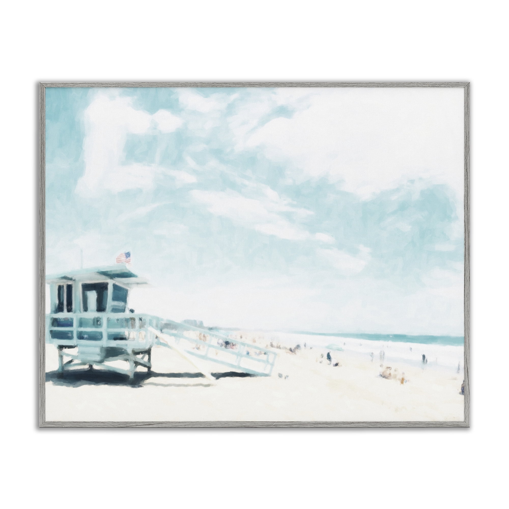 Stupell Industries Blue Beach Station Gray Framed Giclee Art, design by ...