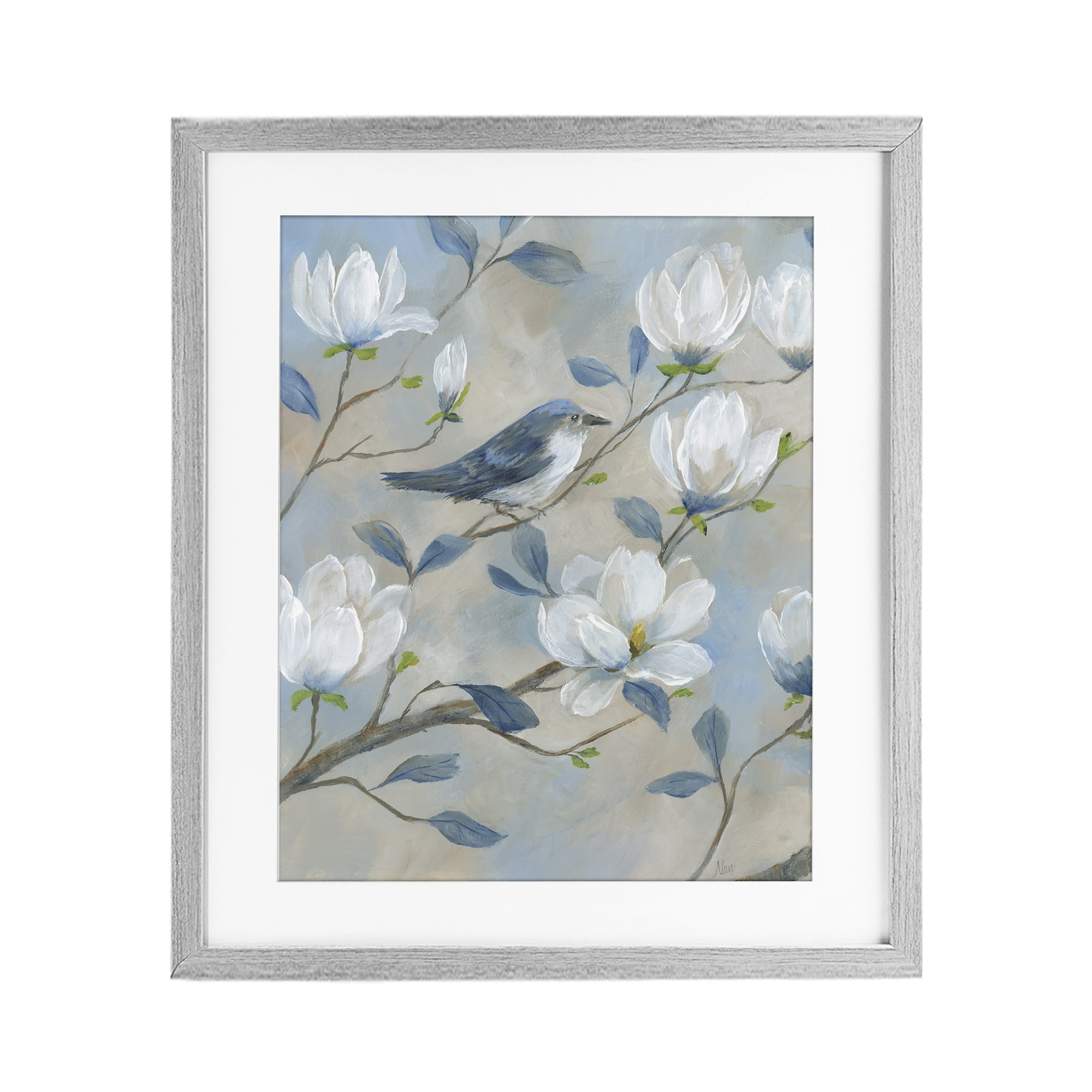 Stupell Industries Blue Bird & Magnolia Gray Framed Print Under Glass ...