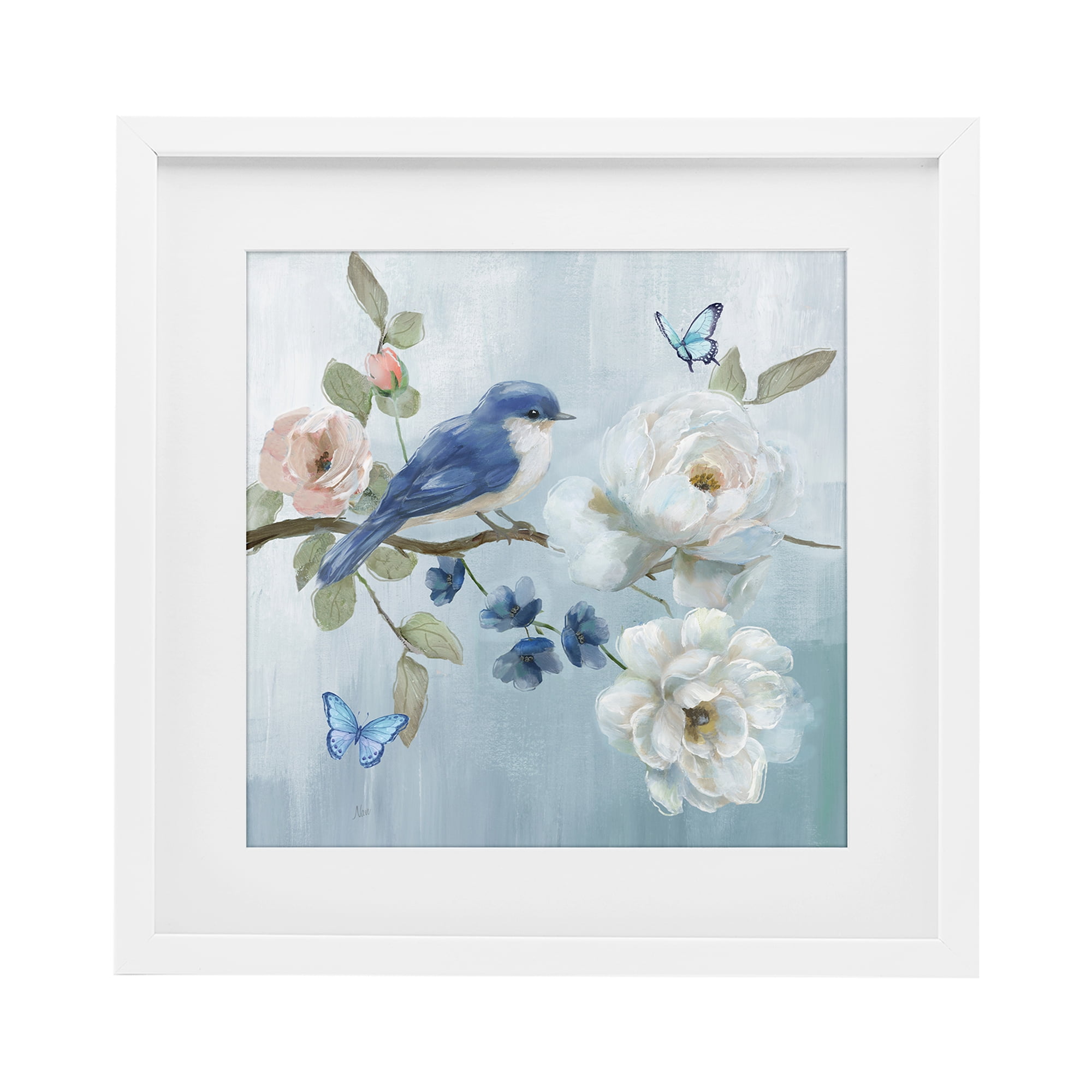 Stupell Industries Blue Bird Tranquility White Framed Print Under Glass ...