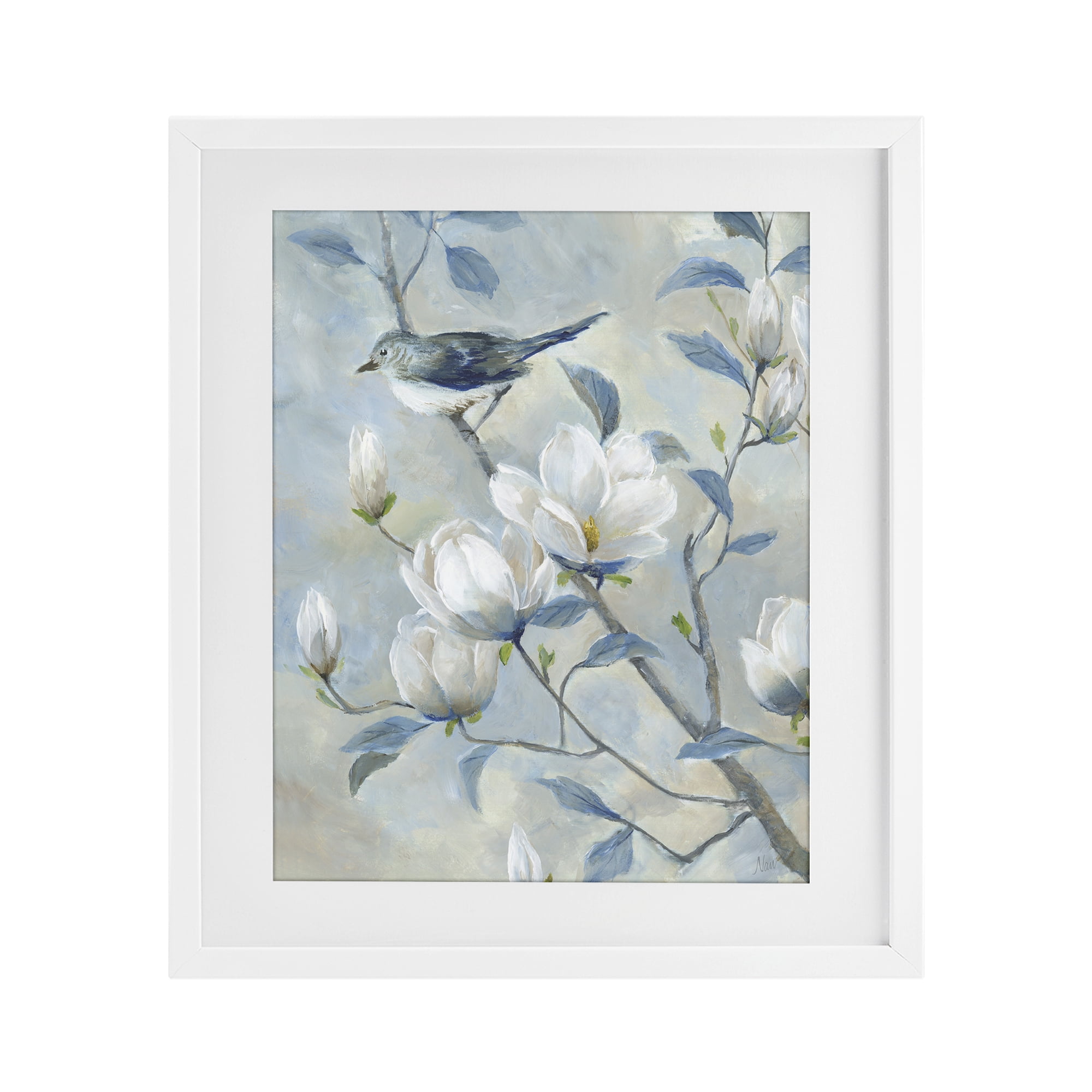 Stupell Industries Blue Bird in Magnolia Tree White Framed Print Under ...
