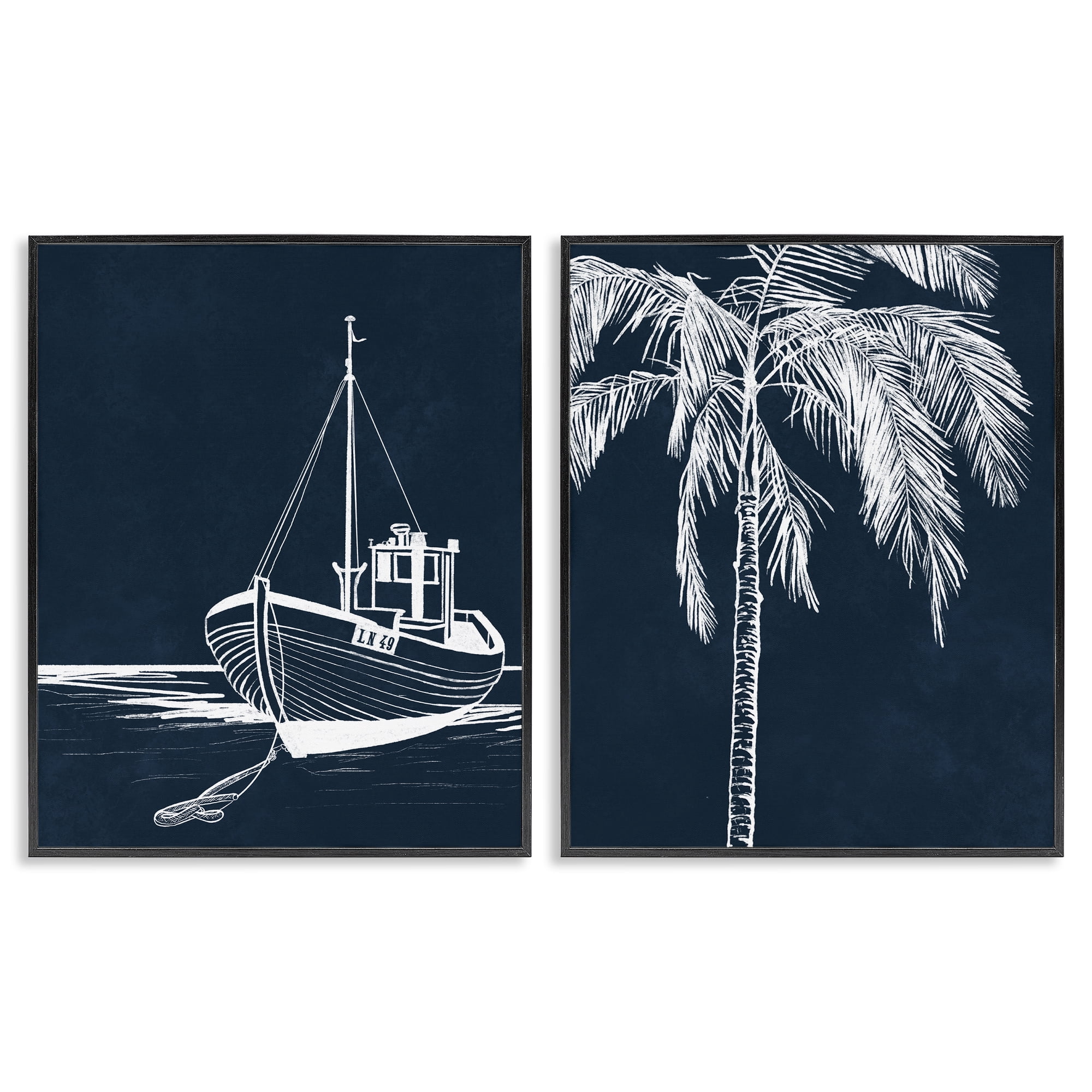 Stupell Industries Blue Boat & Palm Transportation Painting Black ...