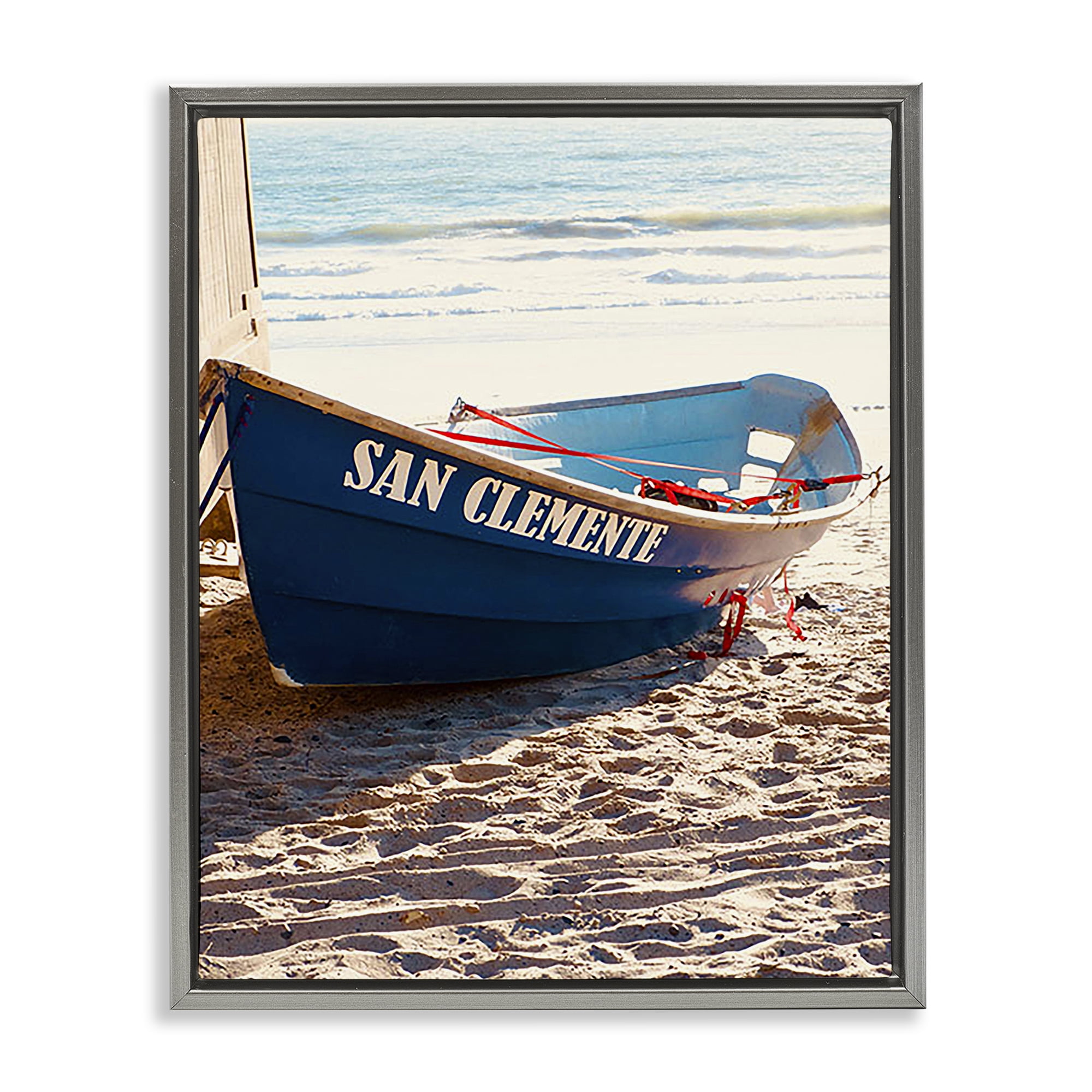 Stupell Industries Blue Boat on Sand Transportation Photography Gray ...