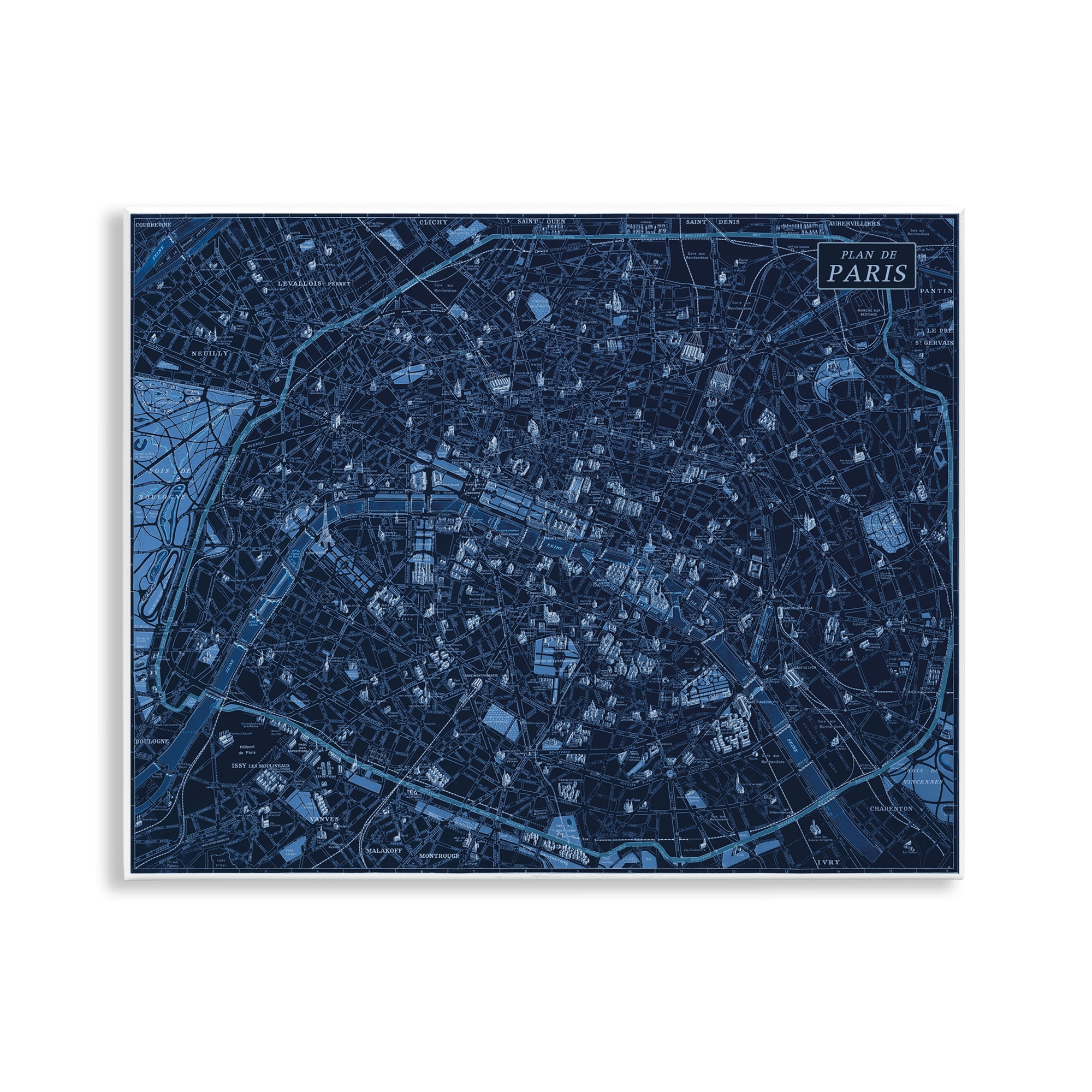 Stupell Industries Blue Detailed Paris Map Map Painting Unframed Art ...