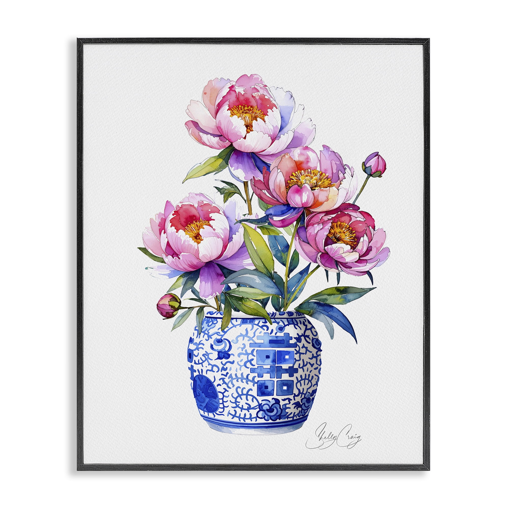 Stupell Industries Blue Dynasty Blooms Black Framed Giclee Art, design ...
