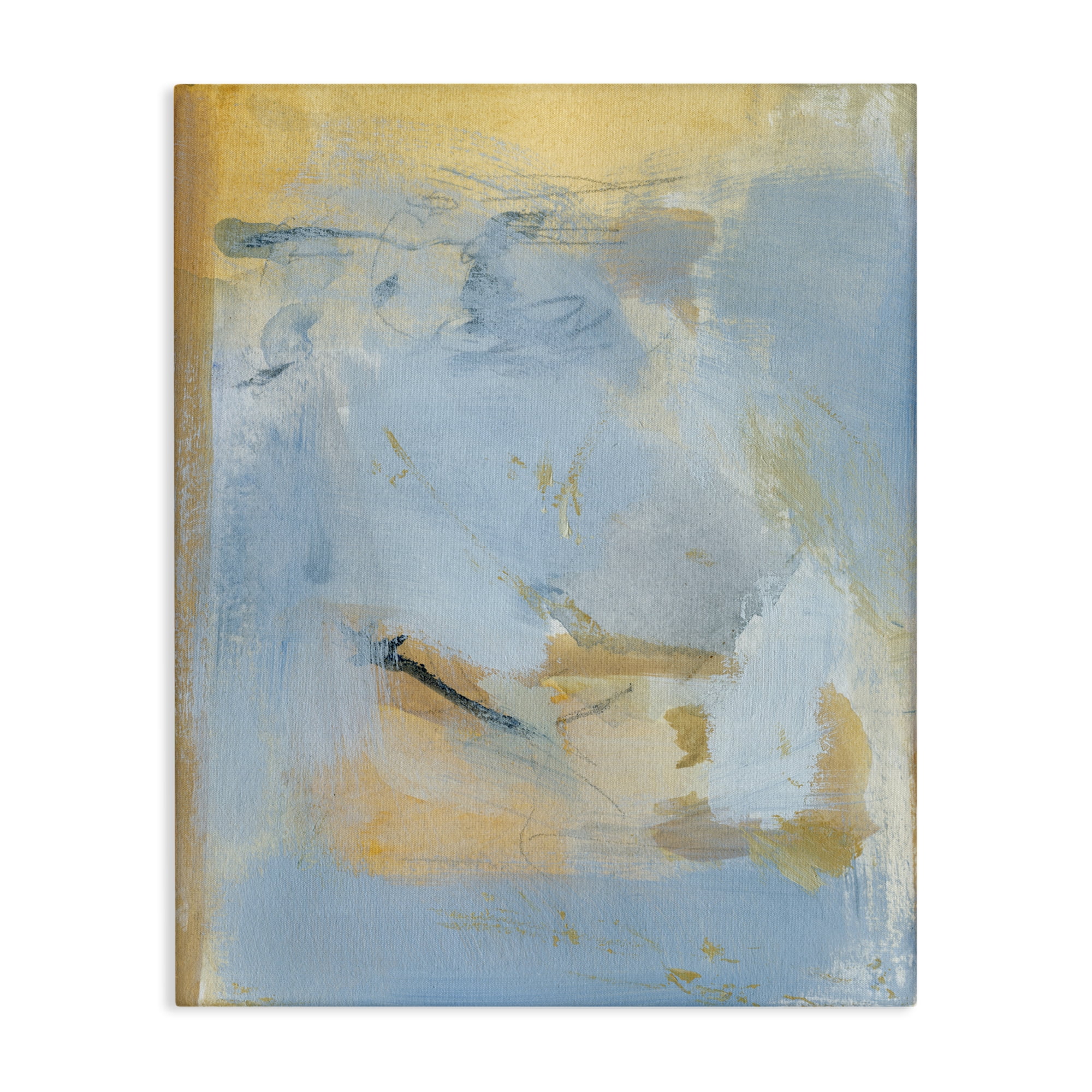 Stupell Industries Blue & Gold Organic Abstract Abstract Painting Gallery Wrapped Canvas Art ...