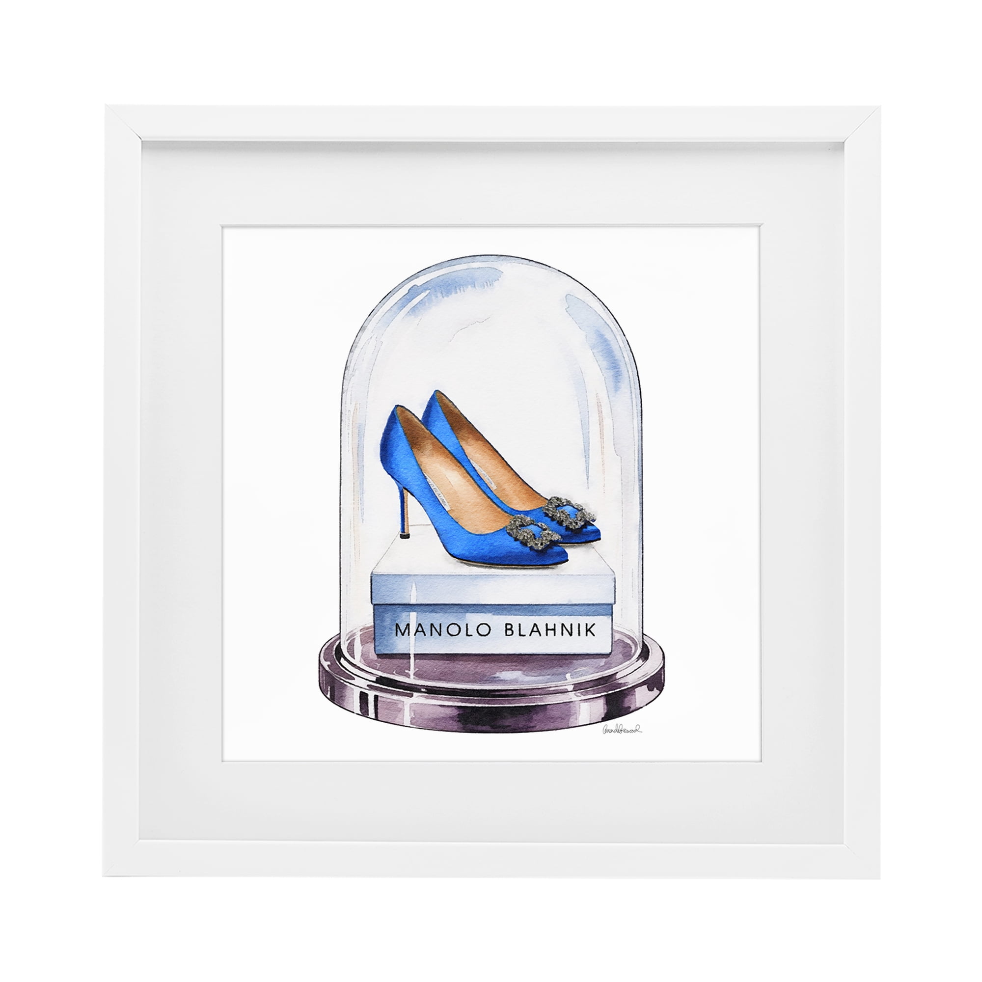Stupell Industries Blue Heels in Bell Jar White Framed Print Under ...