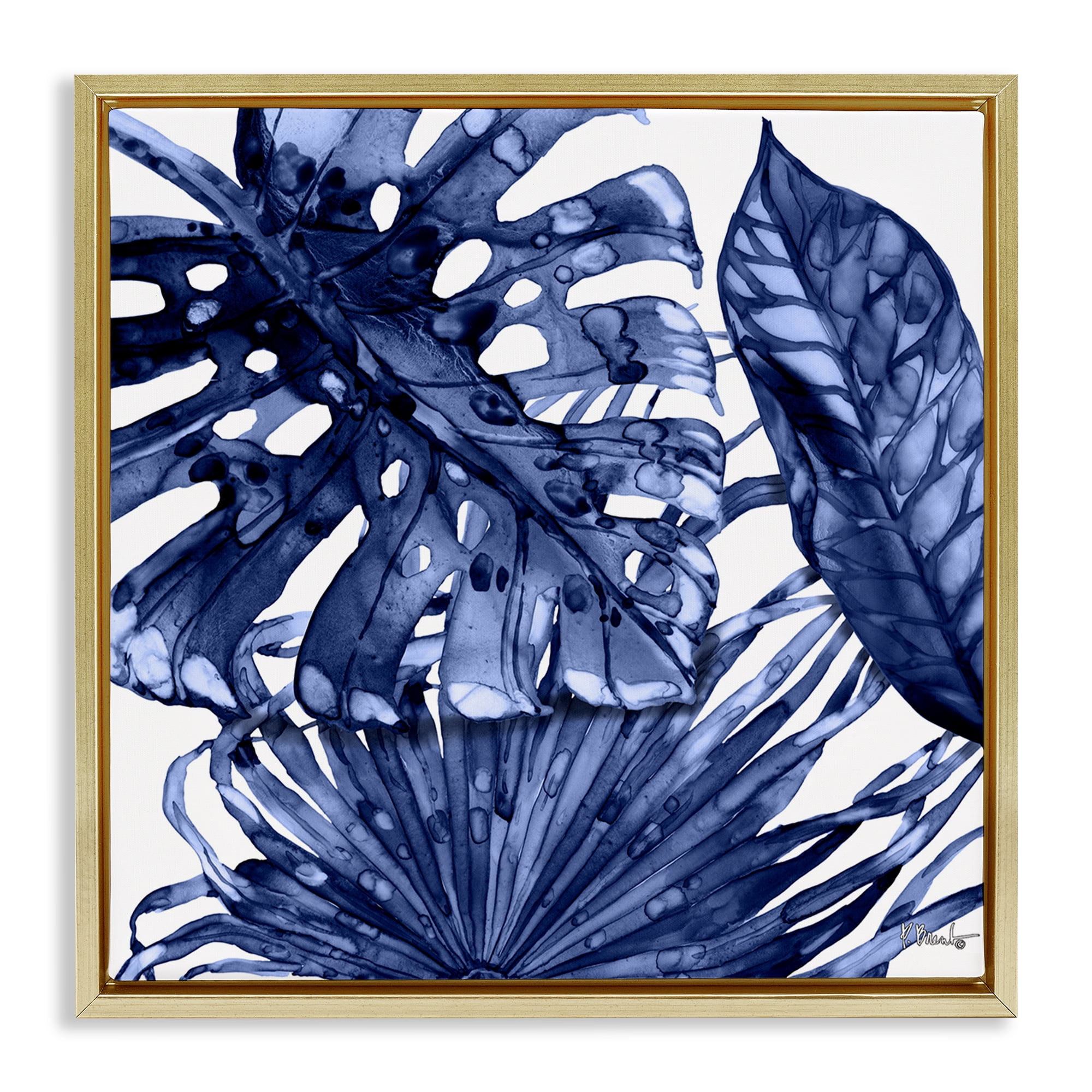Stupell Industries Blue Hued Palms Botanical & Floral Painting Gold ...