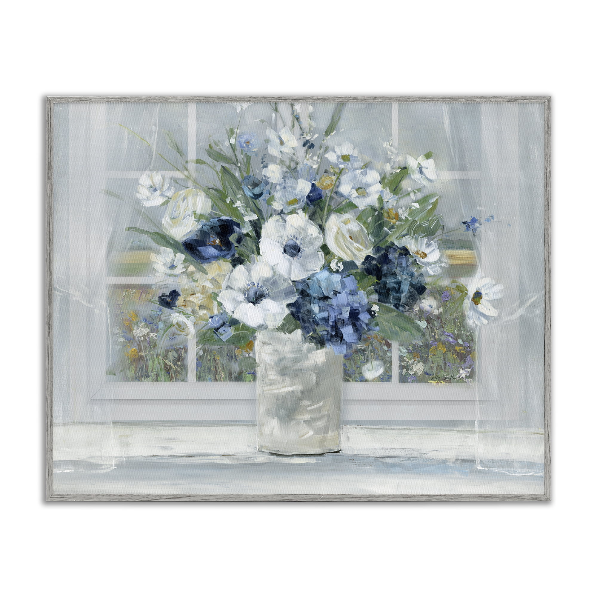 Stupell Industries Blue Hydrangea & Anemone Bouquet Gray Framed Giclee ...