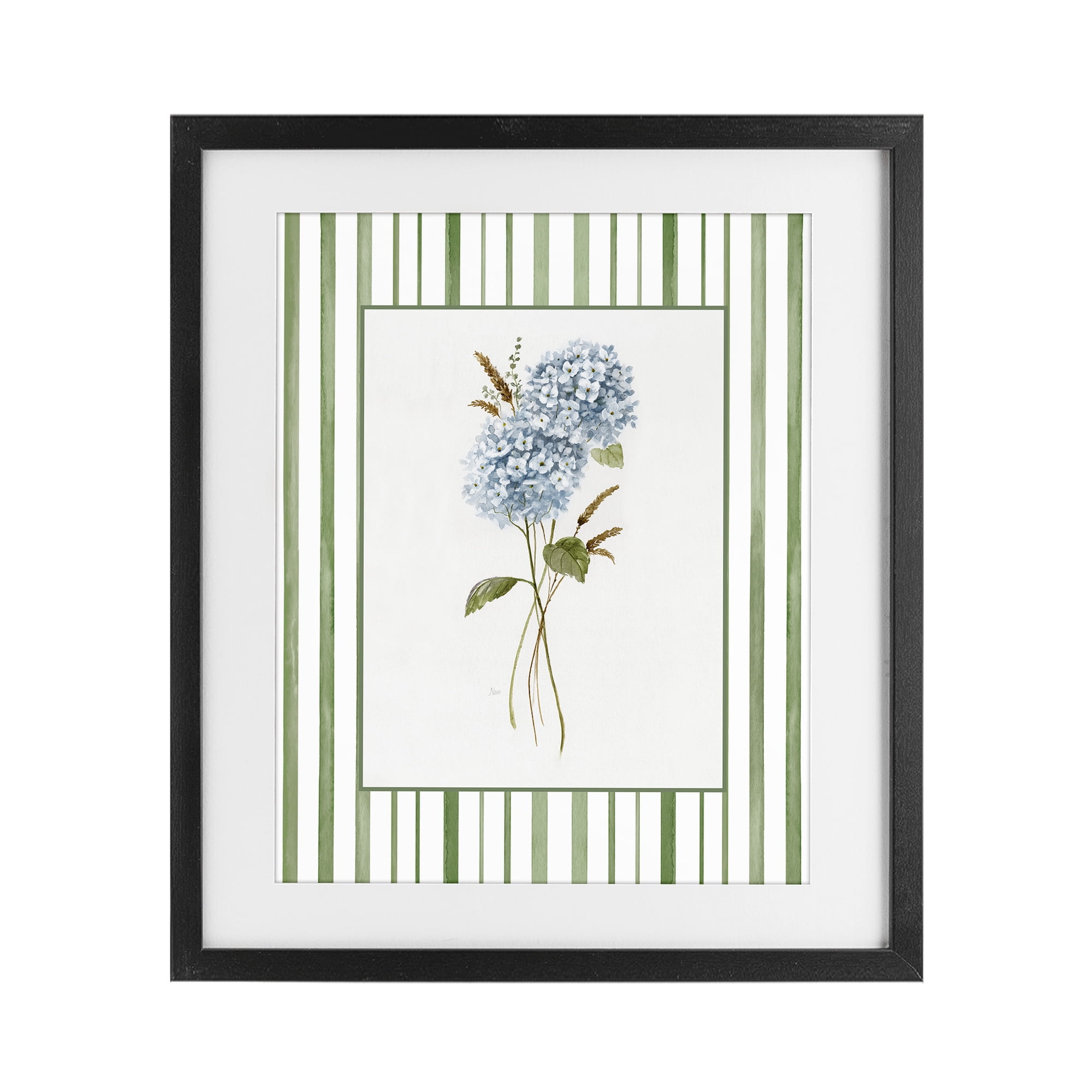 Stupell Industries Blue Hydrangea & Dried Wheat Black Framed Print ...