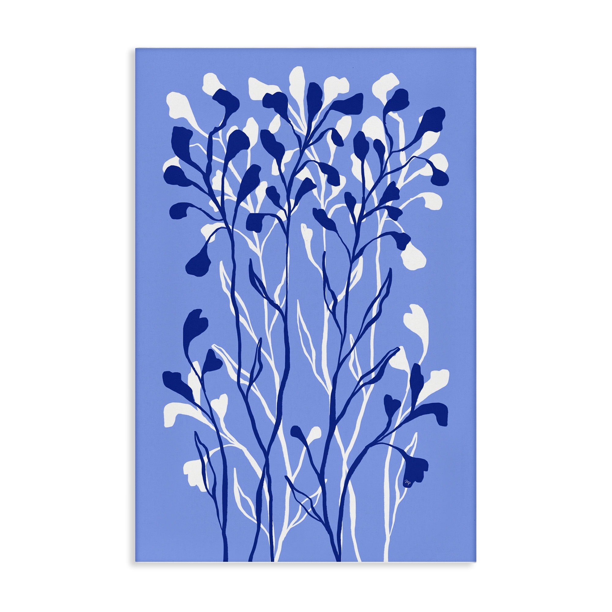 Stupell Industries Blue Intertwining Sprigs Plants & Flowers Painting ...