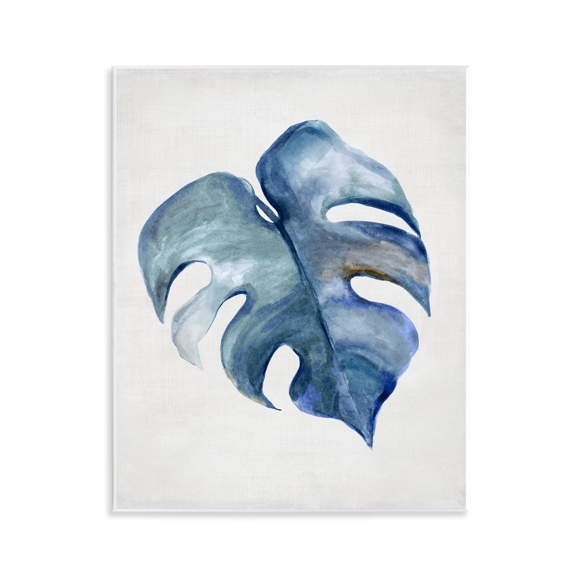 Stupell Industries Blue Monstera Leaf Plants & Flowers Painting ...