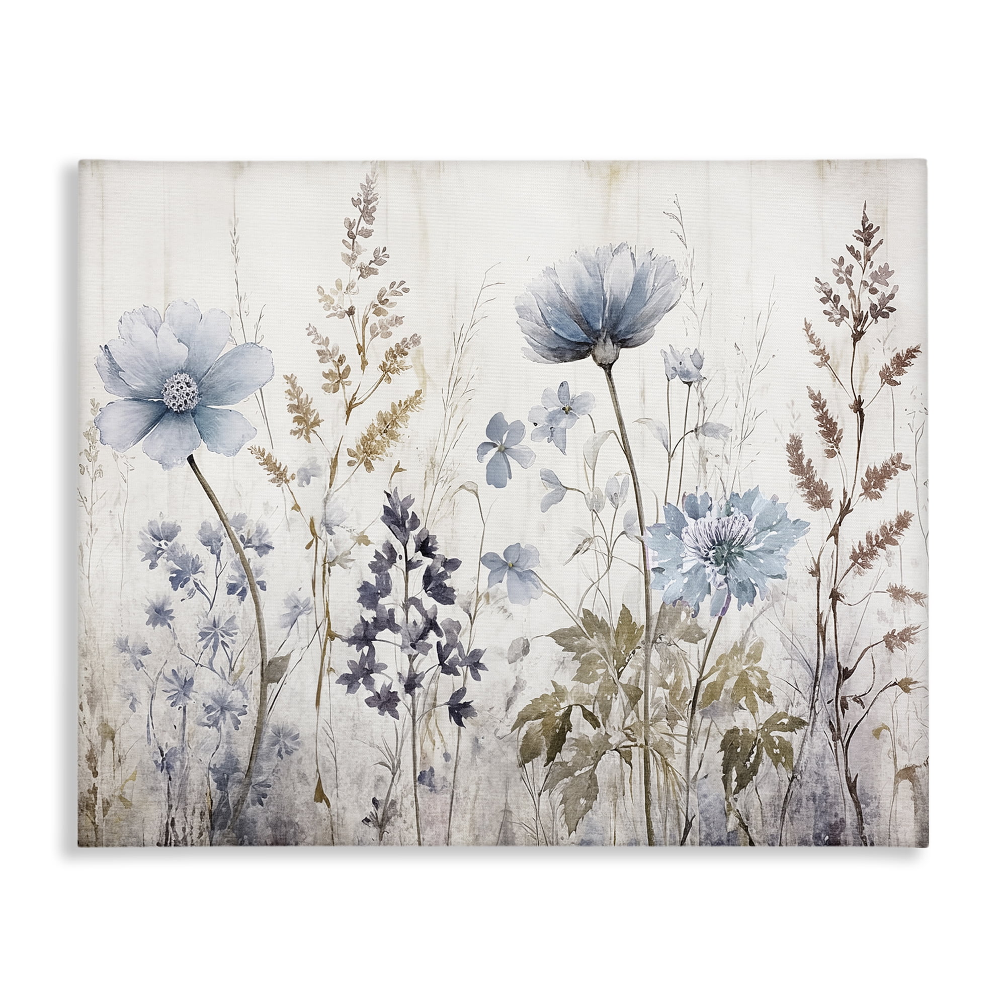 Stupell Industries Blue Nature Blossoms Plants & Flowers Painting Wrapped Canvas Art Print Wall ...