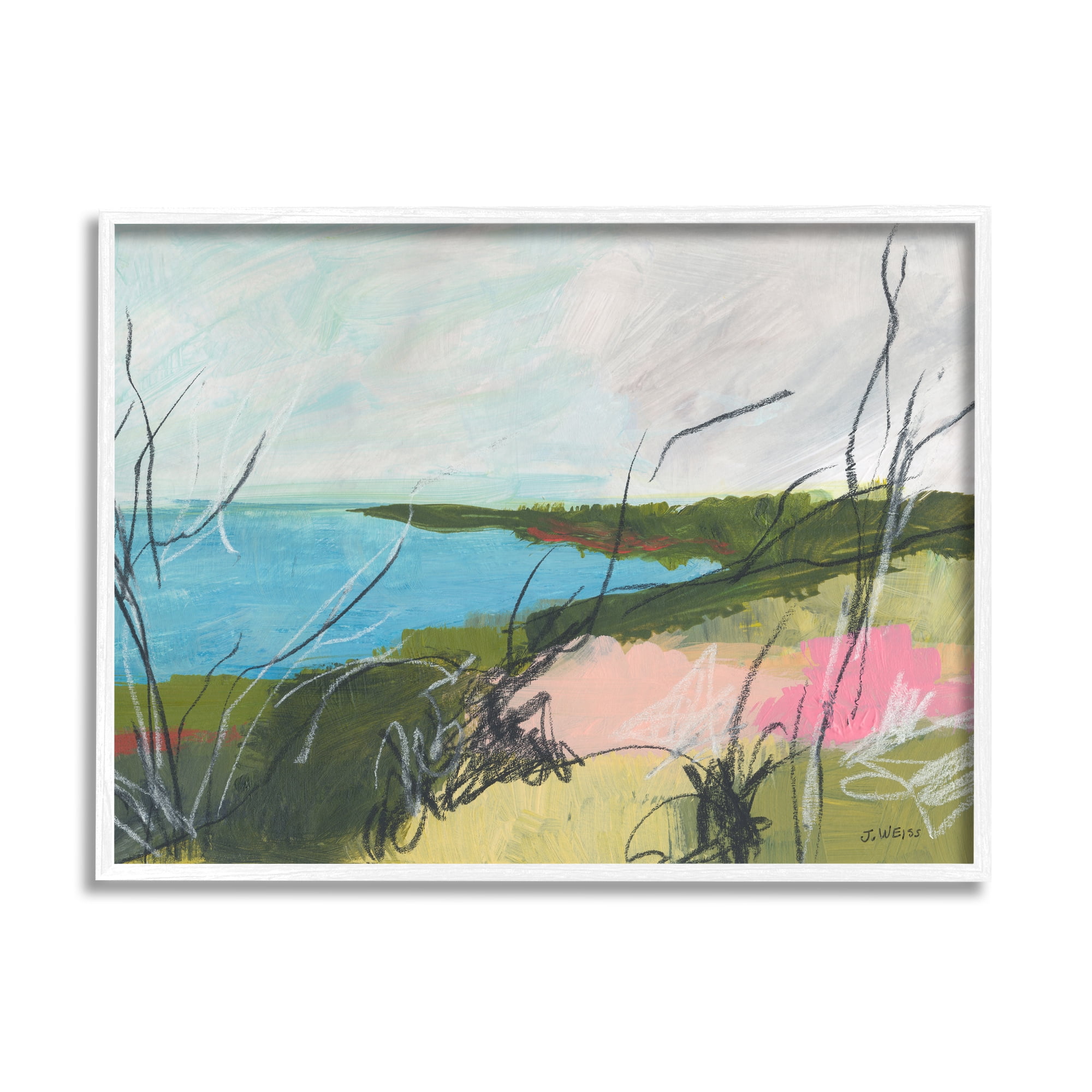 Stupell Industries Blue Ocean Coast Landscape Scratch Line Abstraction ...