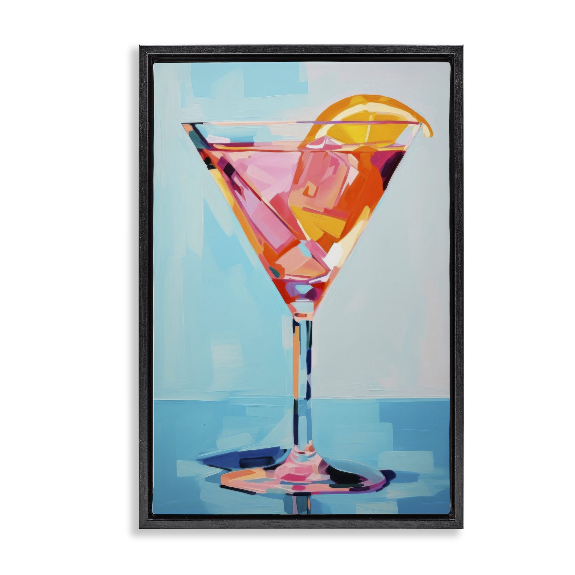 Stupell Industries Blue & Pink Martini Food & Beverage Painting Black ...