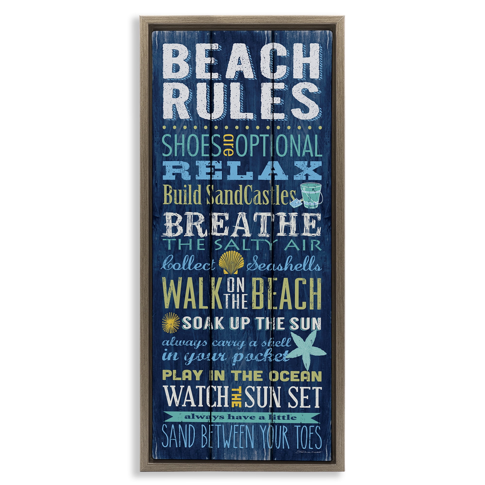 Stupell Industries Blue Planked Beach Rules Sign Nature Painting Brown ...
