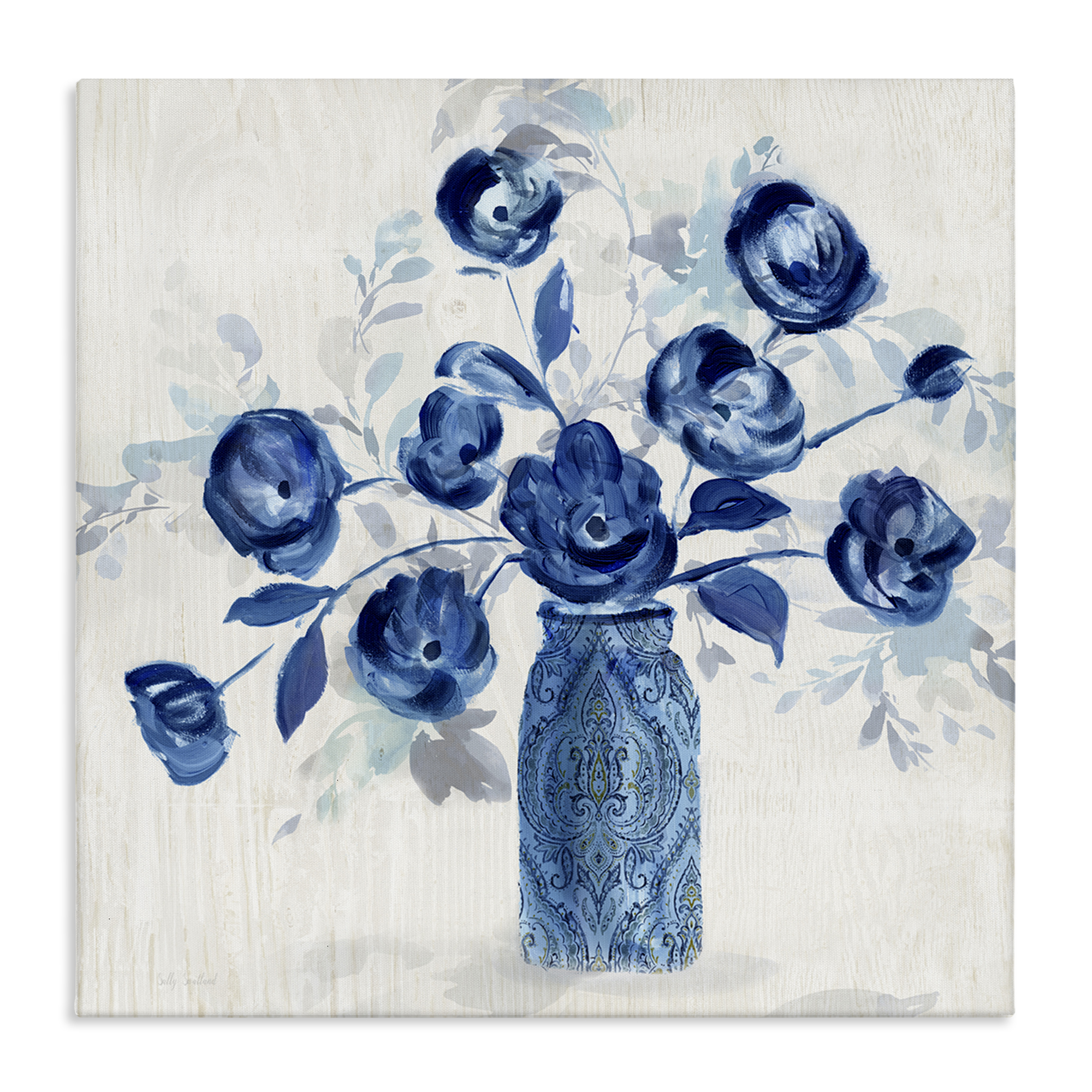 Stupell Industries Blue Roses Ornate Jar Plants & Flowers Painting ...