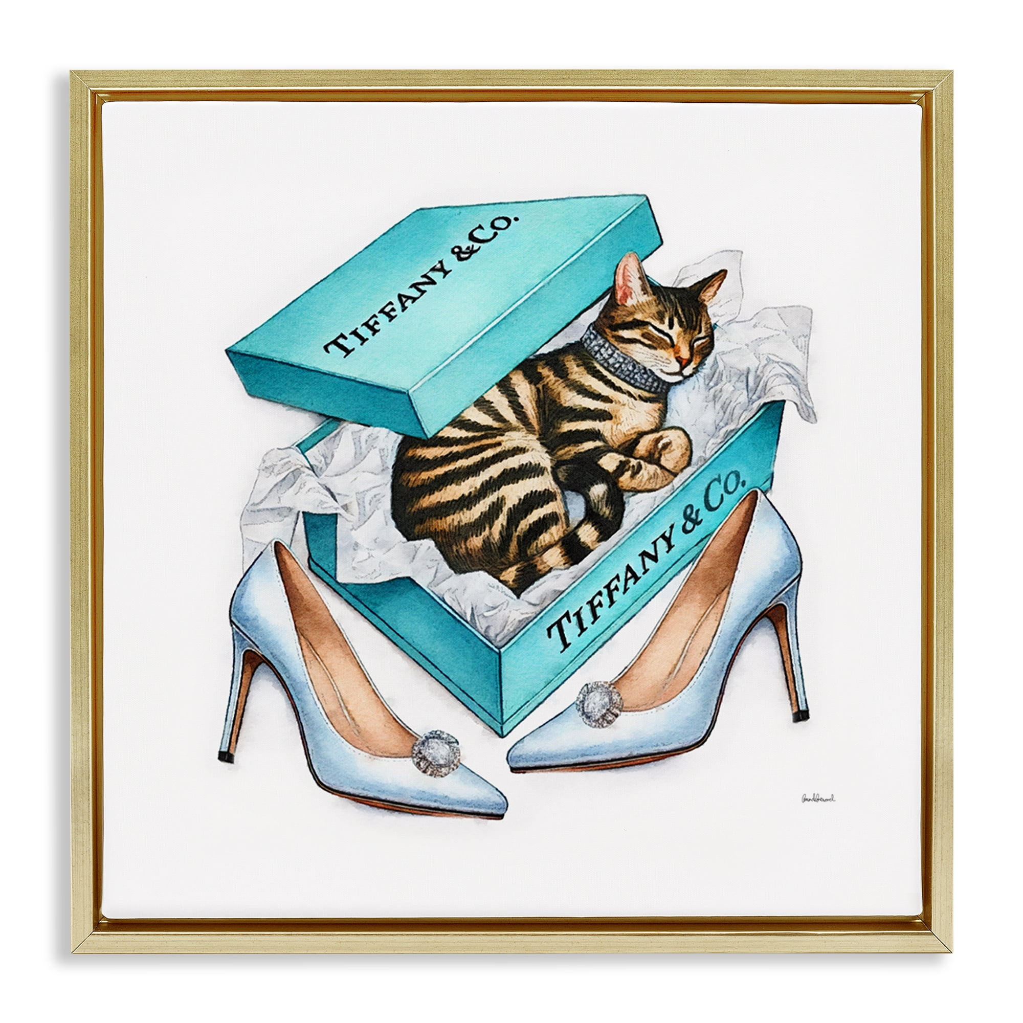 Stupell Industries Blue Shoebox with Kitty Animals Painting Gold ...