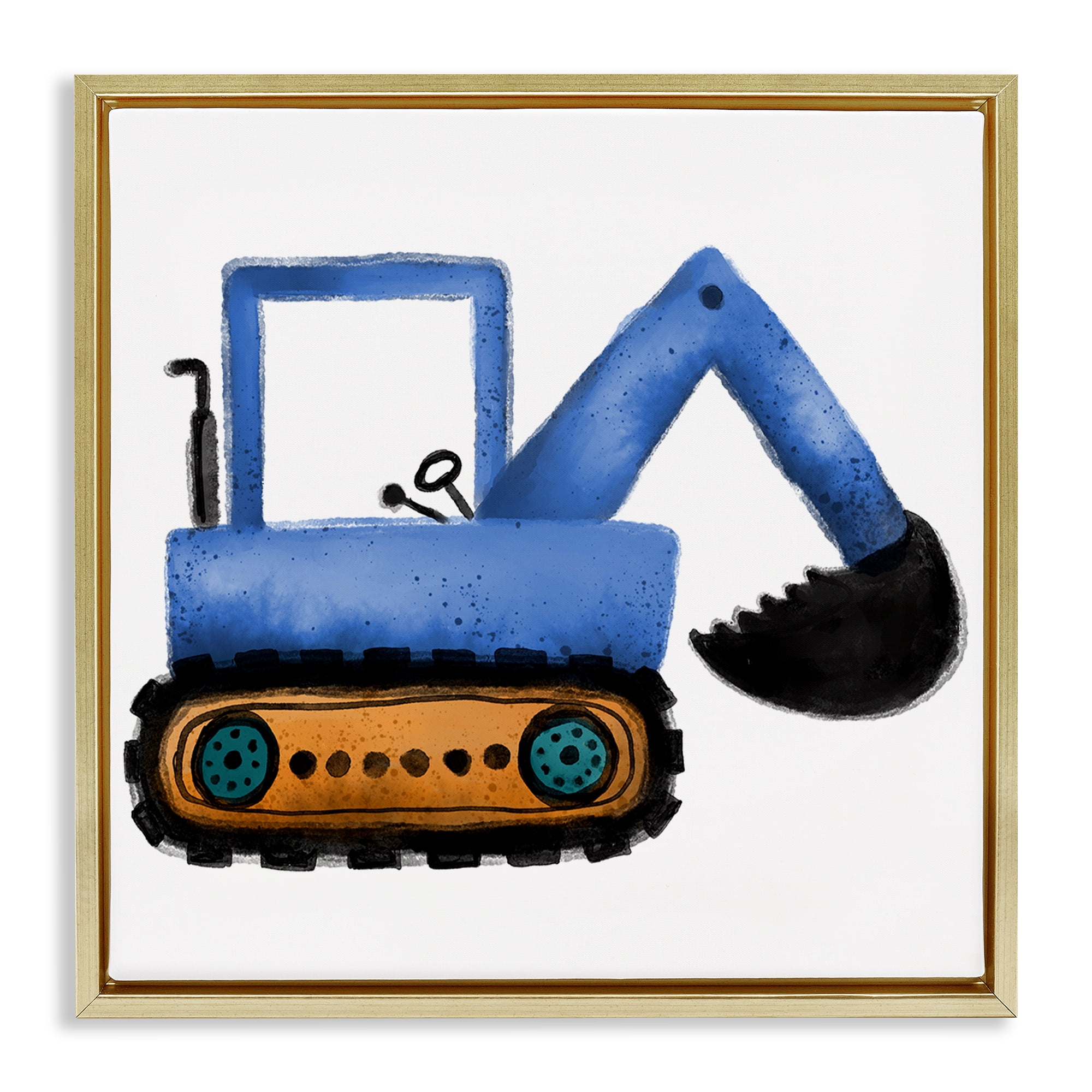 Stupell Industries Blue Simple Bulldozer Transportation Painting Gold ...