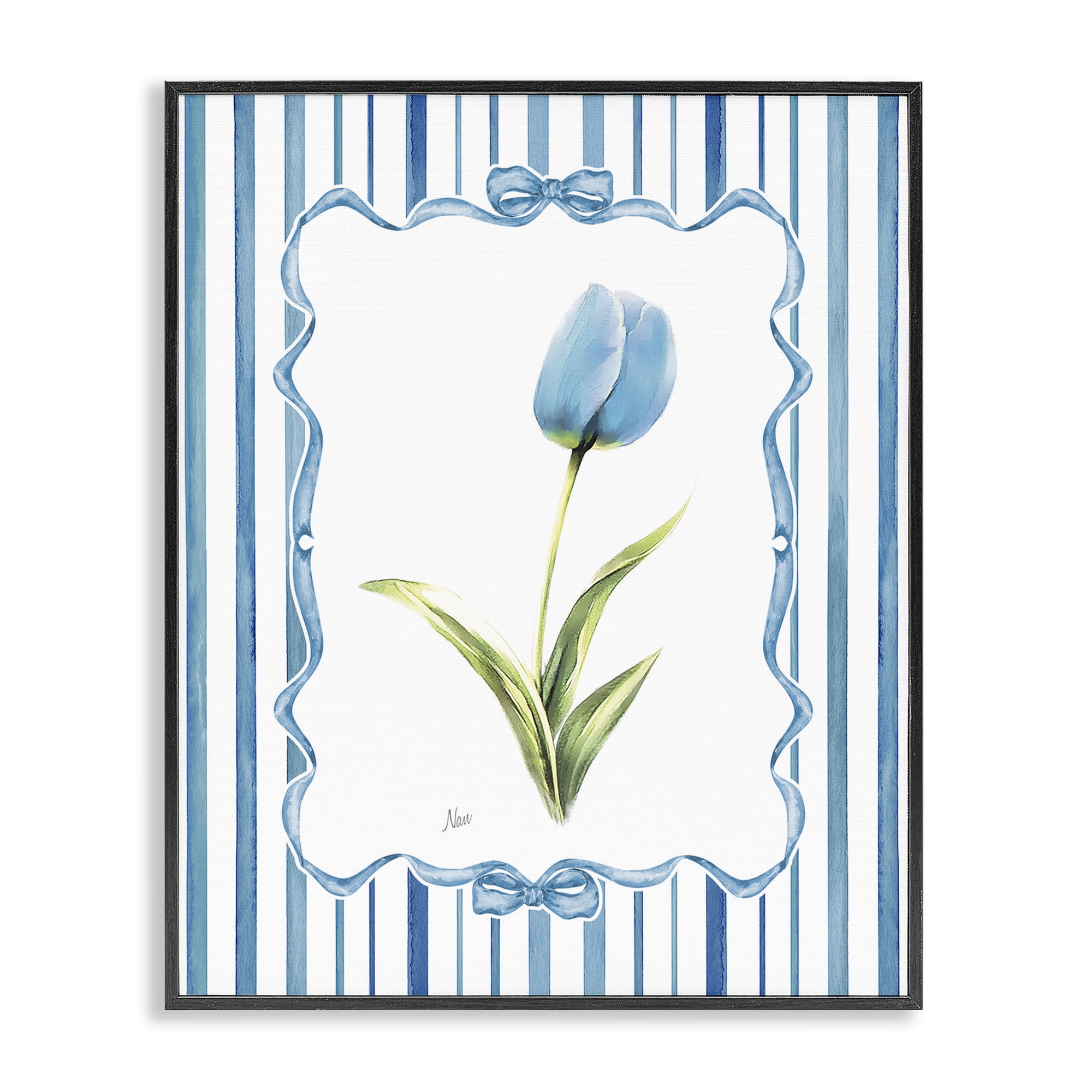 Stupell Industries Blue Tulip & Ribbon Border Black Framed Giclee Art ...