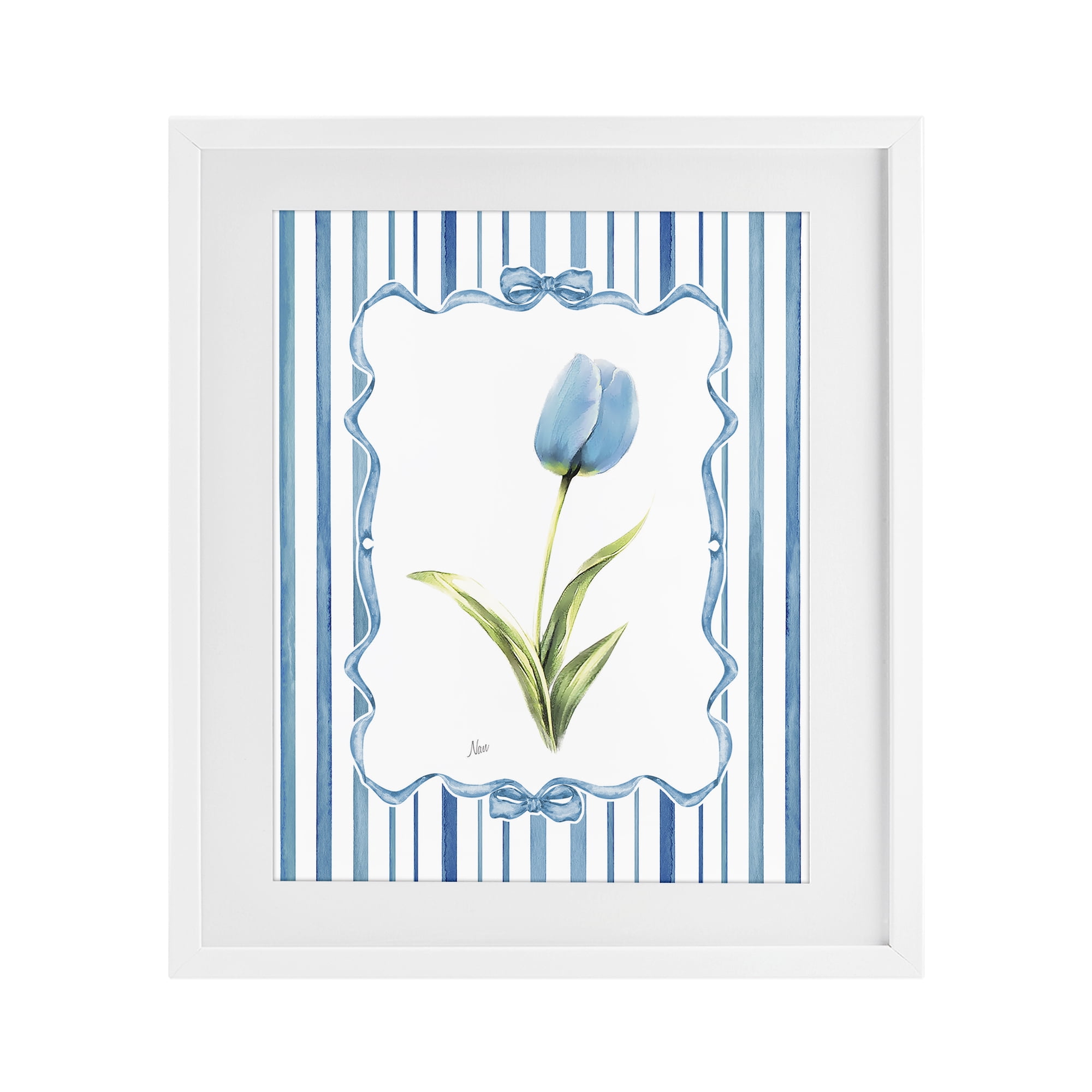 Stupell Industries Blue Tulip & Ribbon Border White Framed Print Under ...