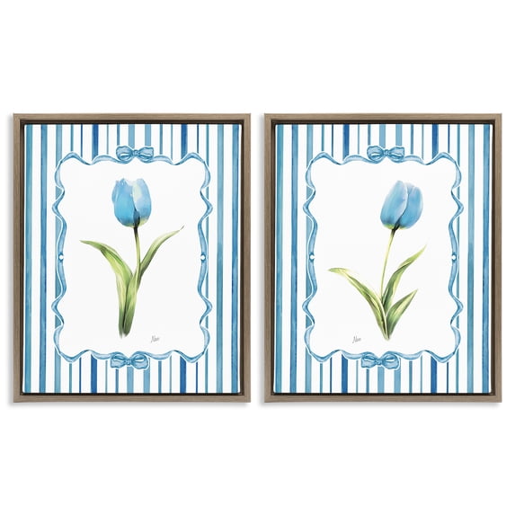 Stupell Industries Blue Tulips with Feminine Ribbon 2 Piece Brown ...