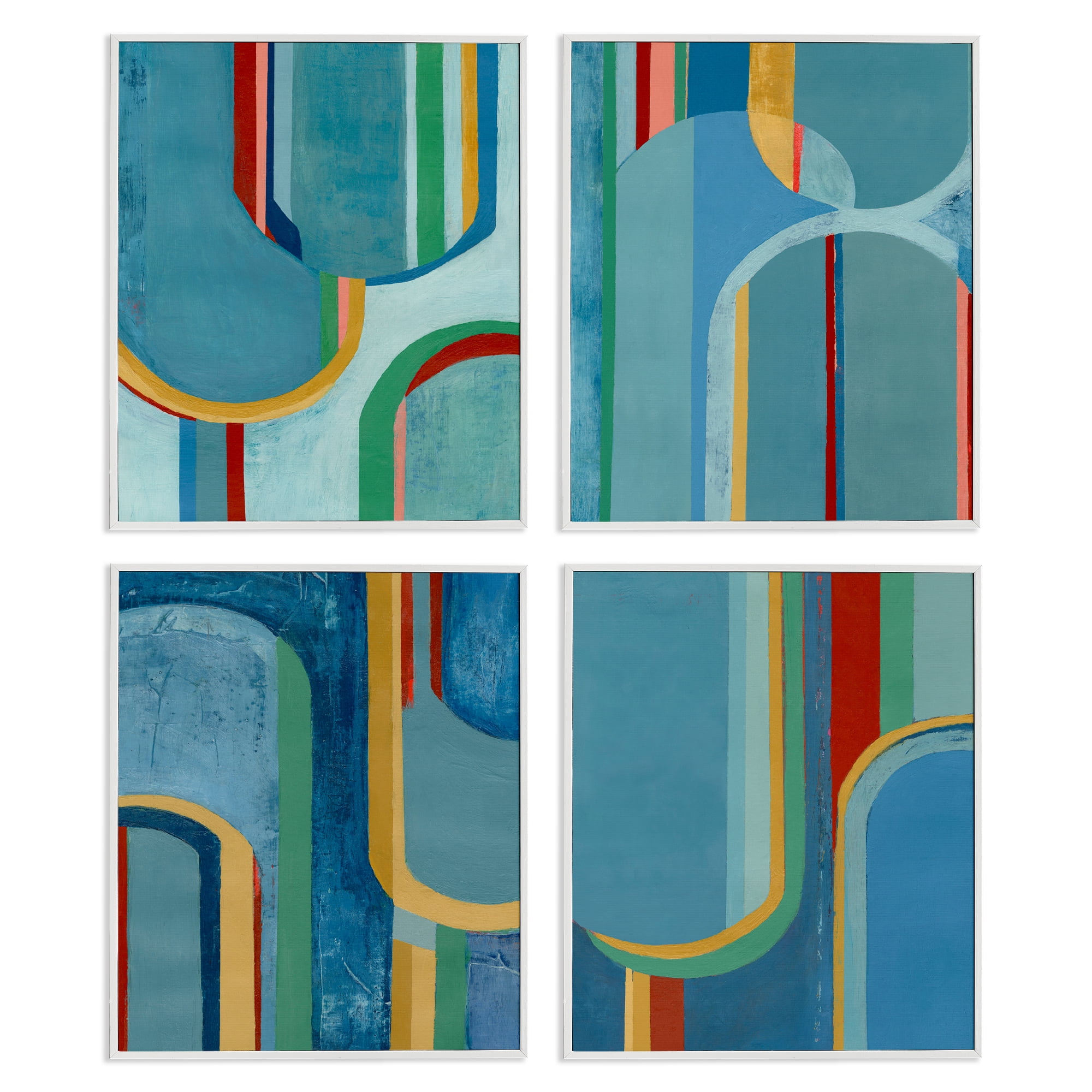 Stupell Industries Blue Wavy Arch Shapes Abstract Painting White Framed ...