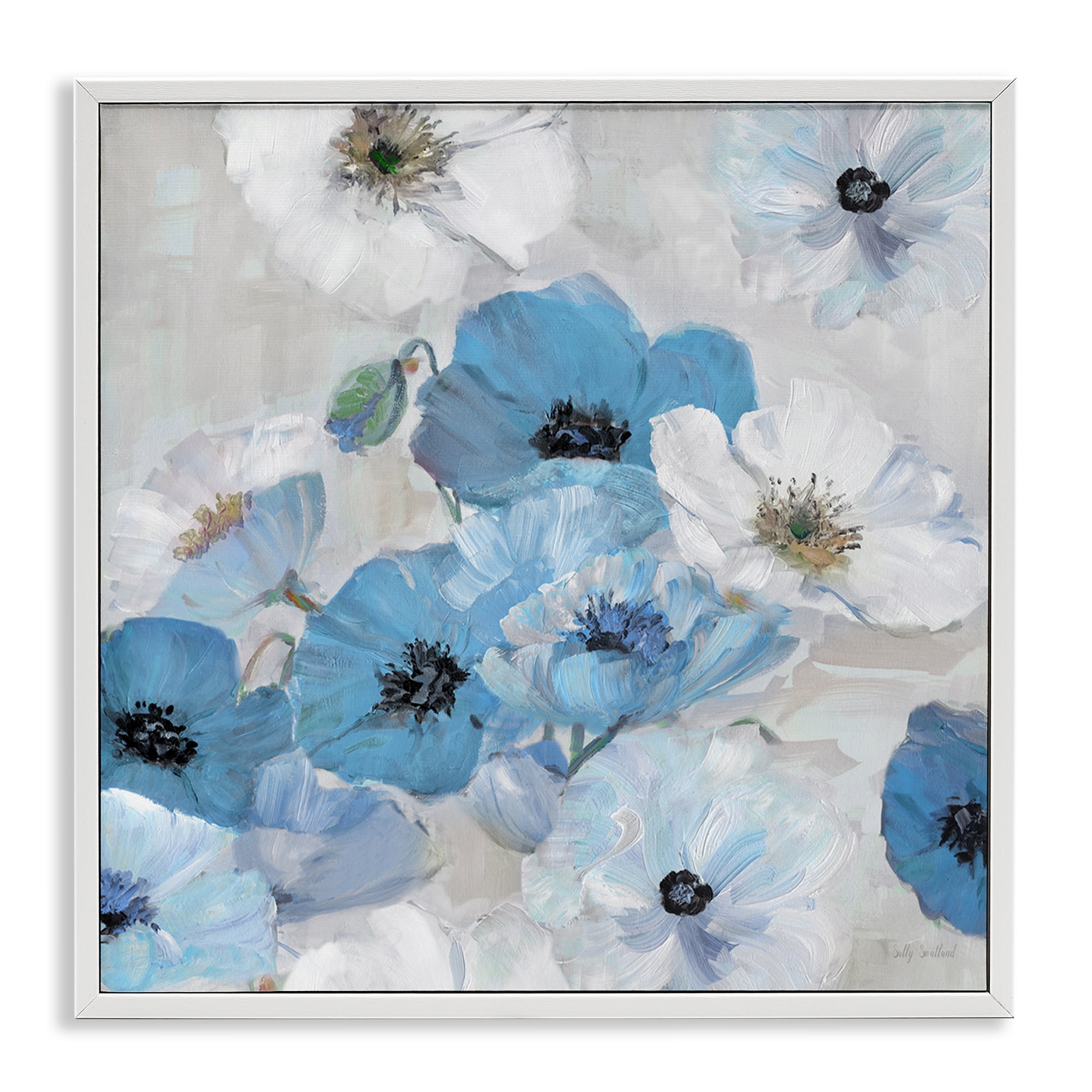 Stupell Industries Blue & White Flowers Plants & Flowers Painting White ...
