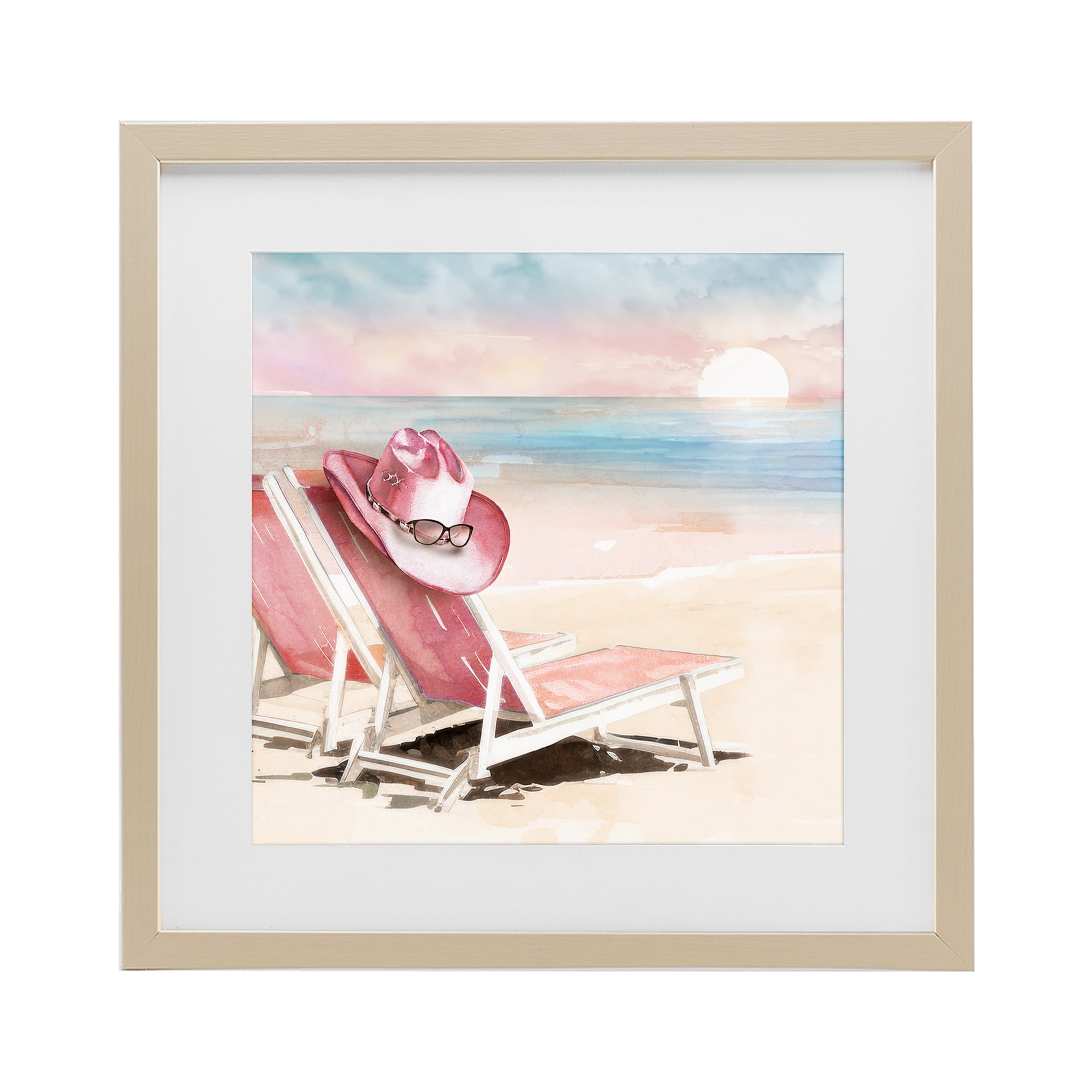 Stupell Industries Blush Pink Beach Chairs Birch Framed Print Under ...