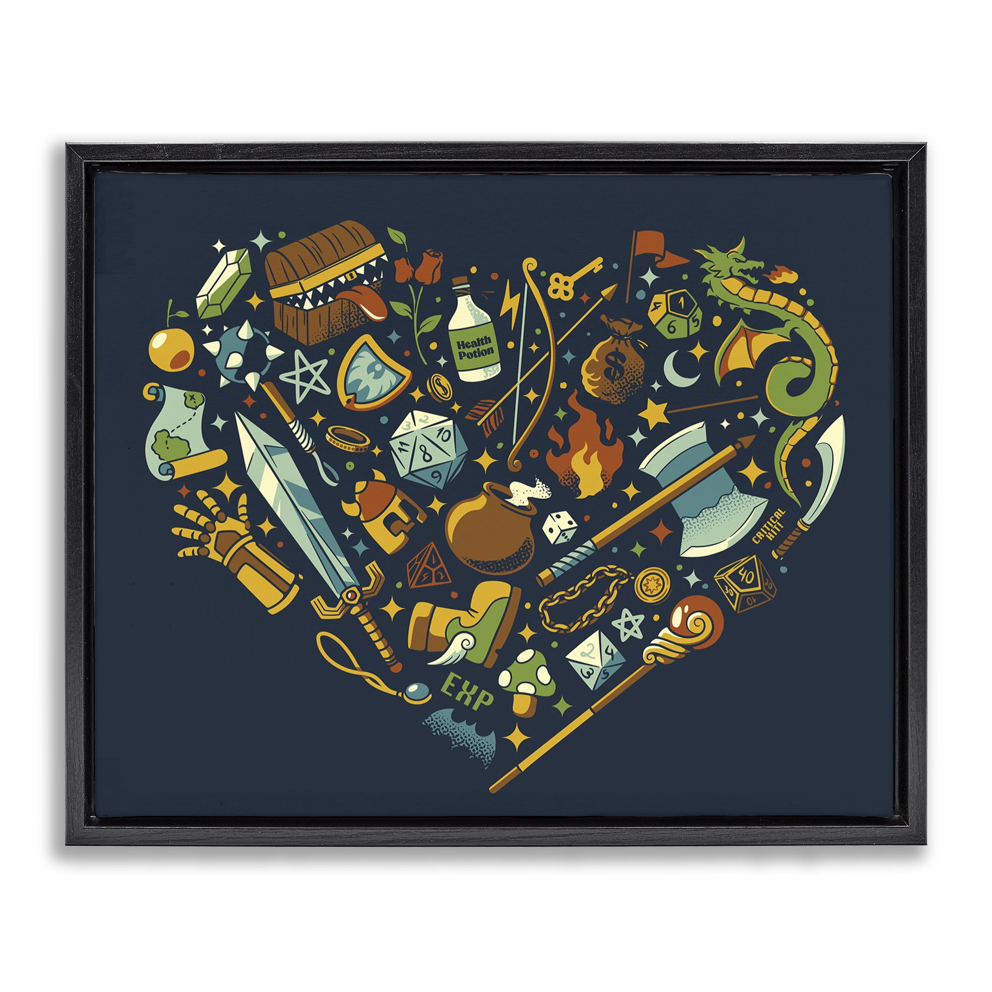 Stupell Industries Board Game RPG Trinkets Black Framed Floater Canvas ...