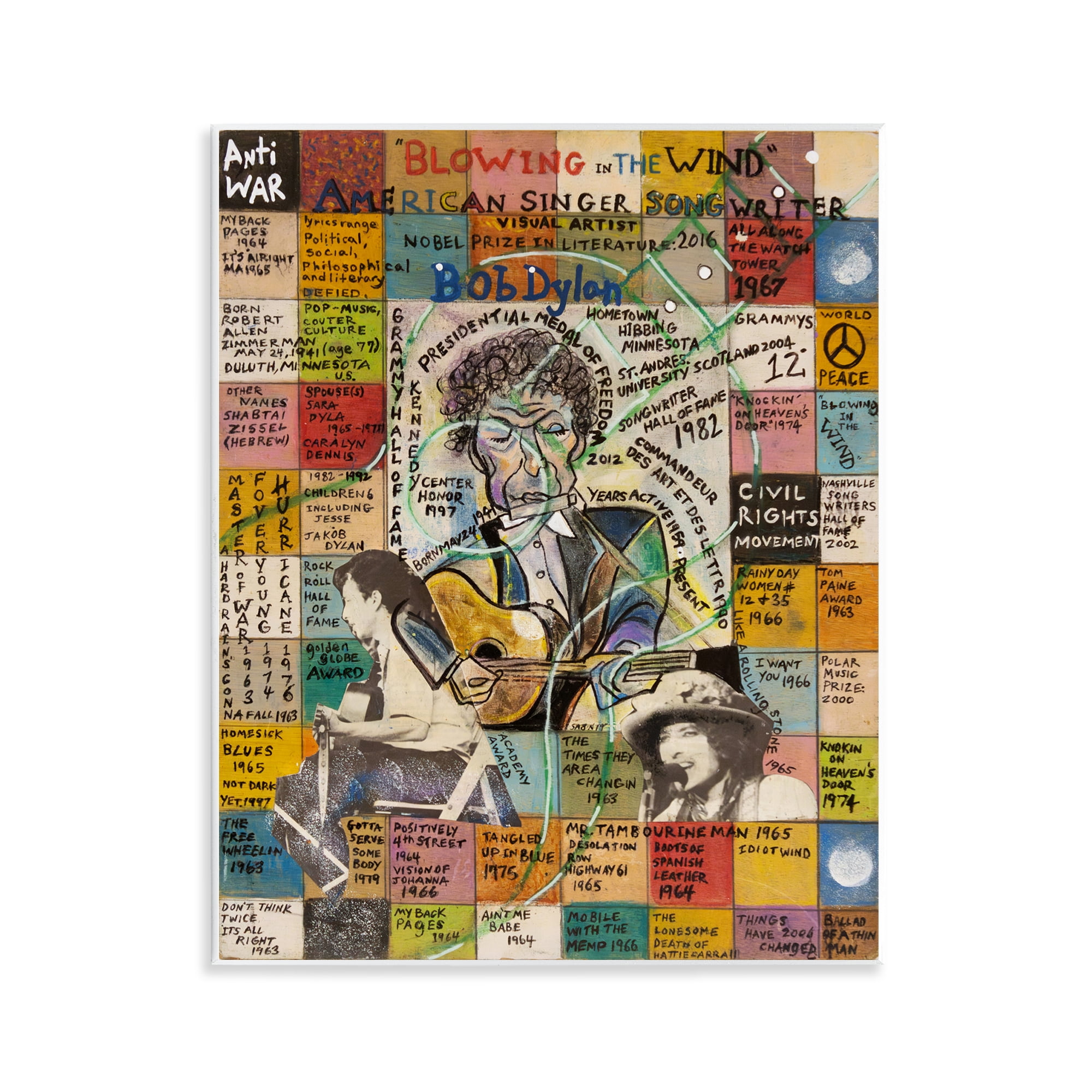 Stupell Industries Bob Dylan Collage People Drawing Unframed Art Print ...