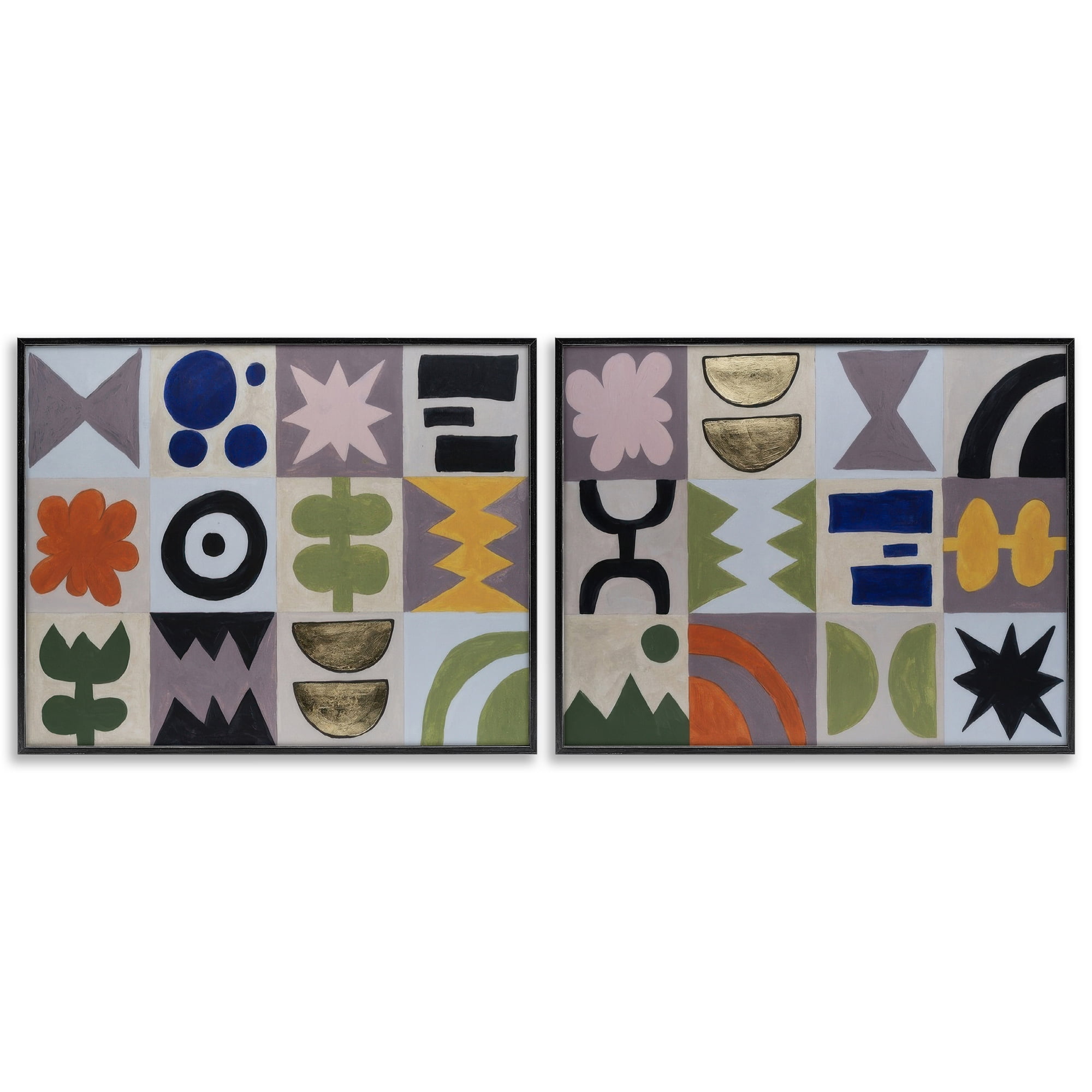 Stupell Industries Bohemian Shapes Squares Abstract Painting Black ...