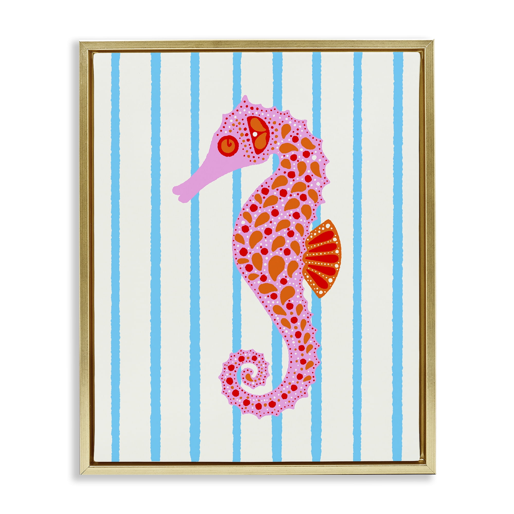 Stupell Industries Boho Seahorse on Stripes Gold Framed Floater Canvas ...