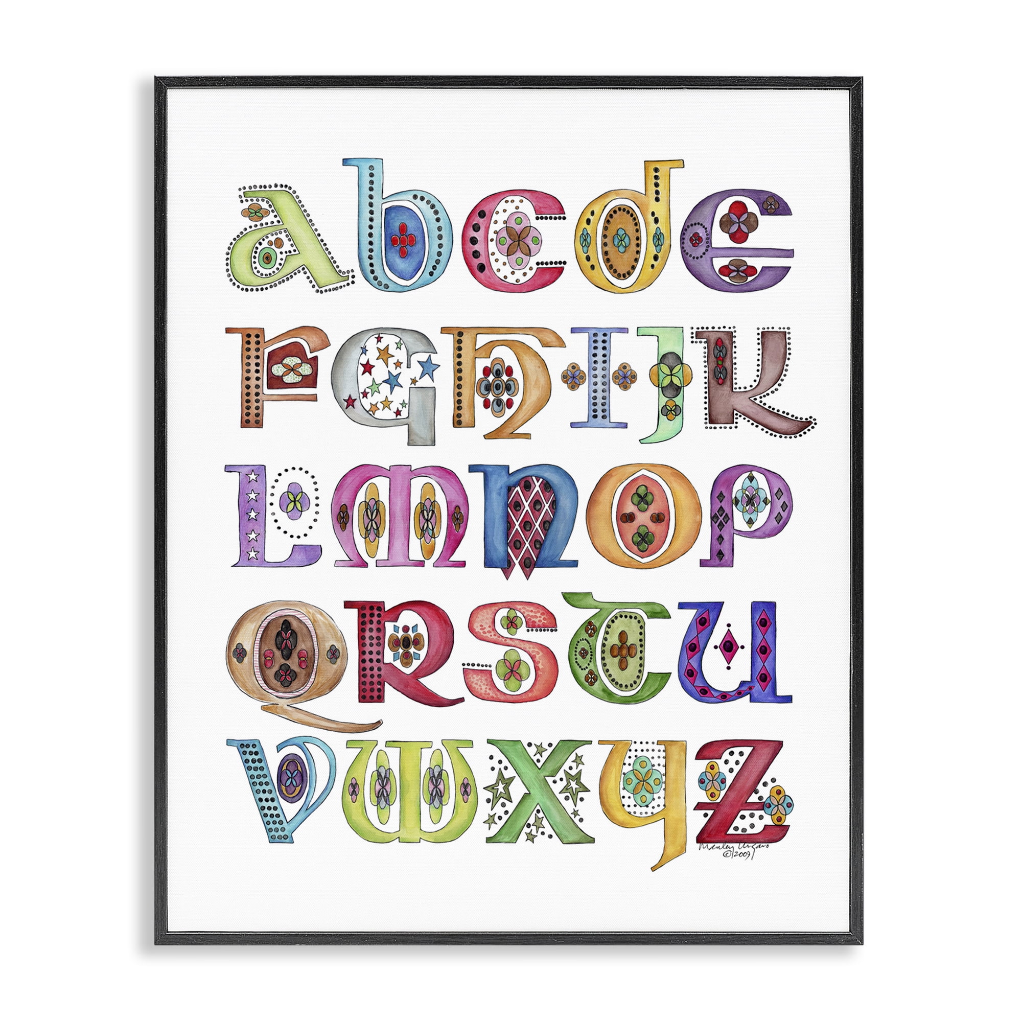 Stupell Industries Boho Whimsical Alphabet Novelty Painting Black ...