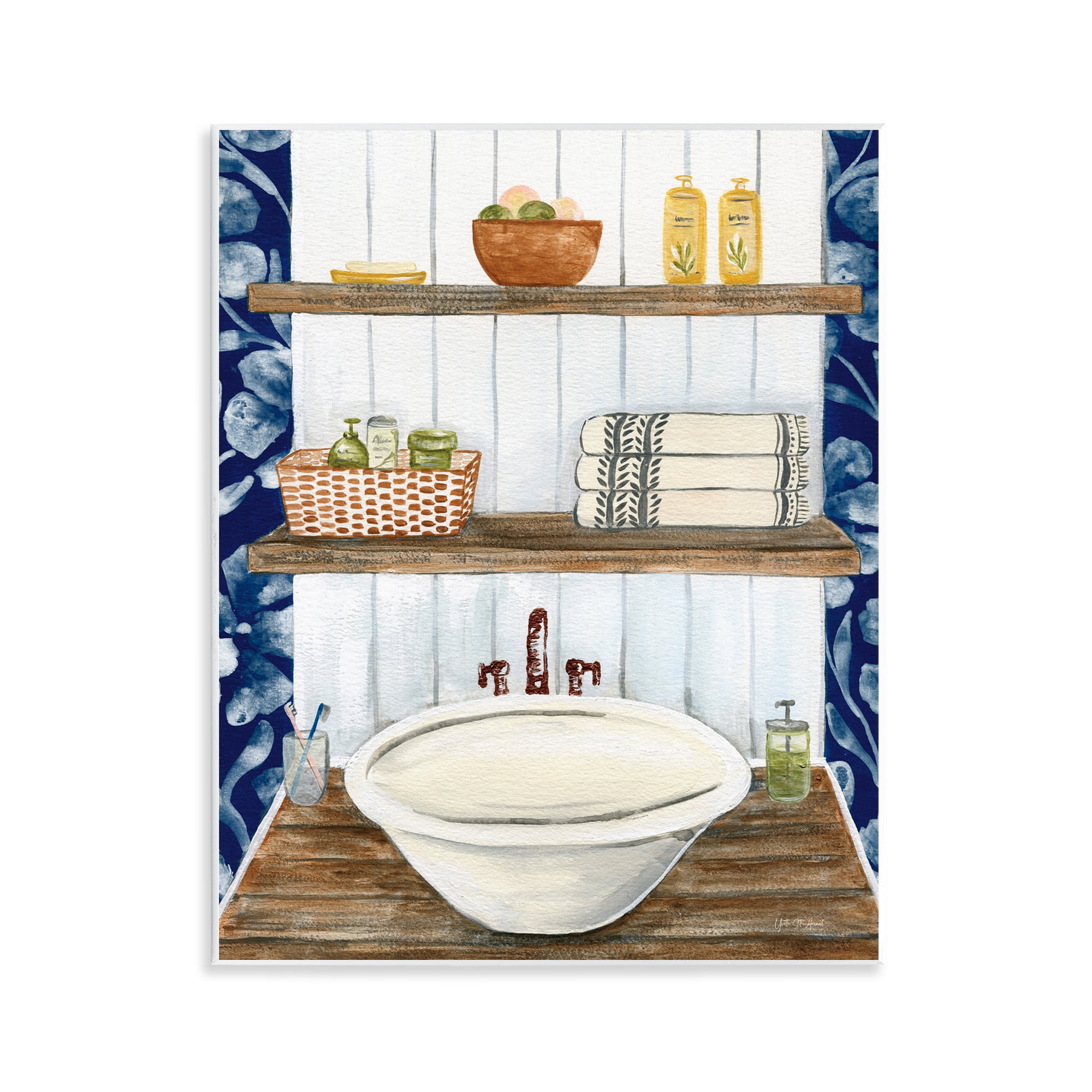 Stupell Industries Bold Blue Bathroom Typography Painting Unframed Art ...