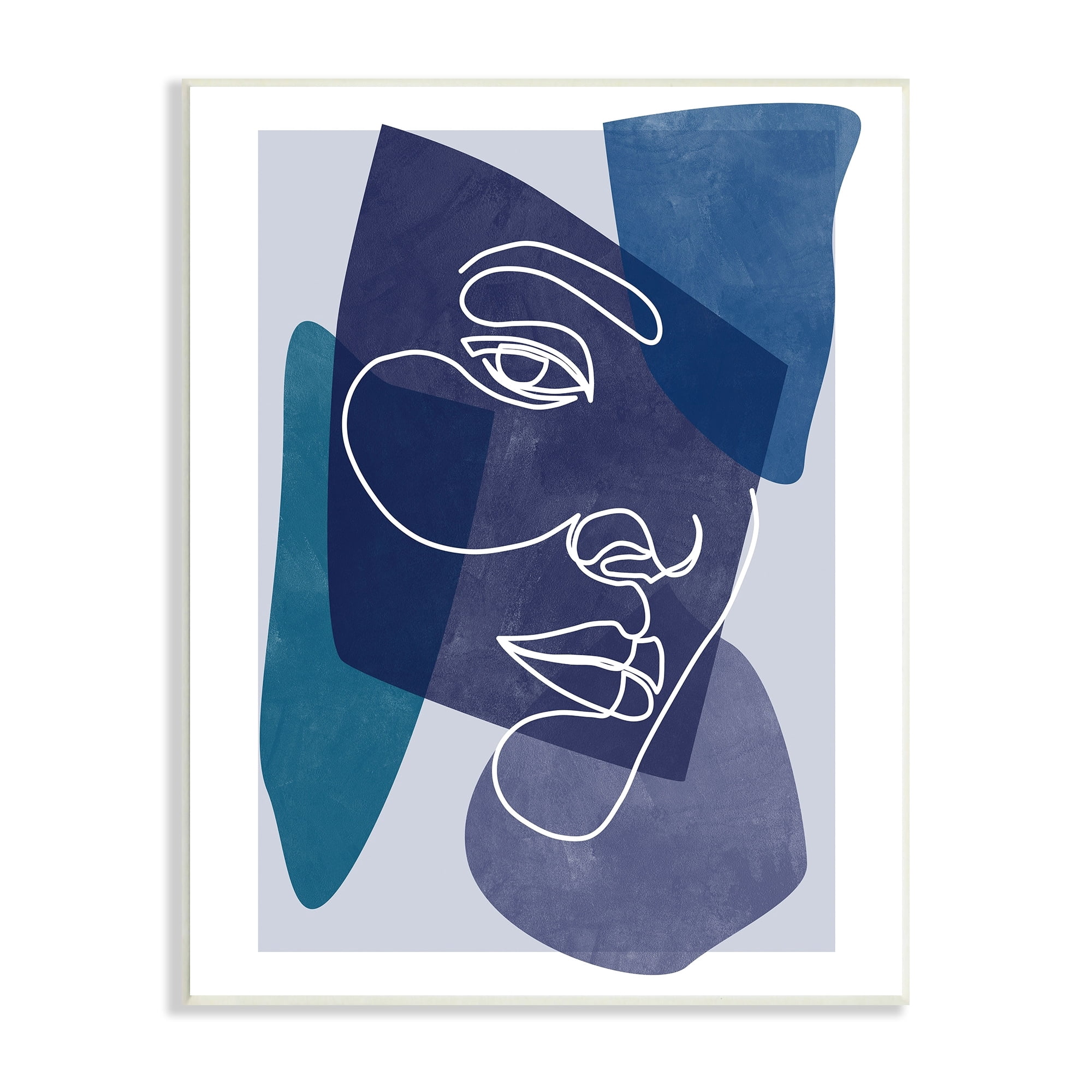 Stupell Industries Bold Blue Purple Shapes Face Line Doodle Motif Wood ...