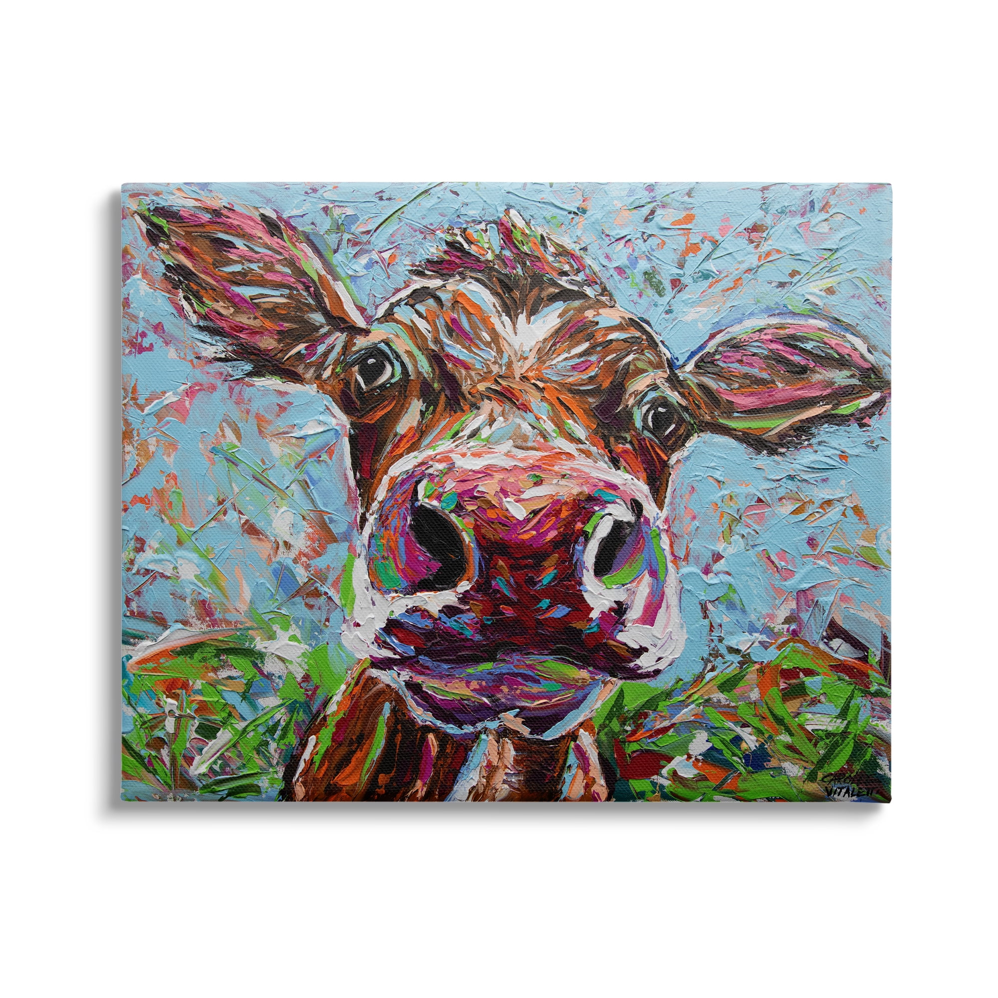 Stupell Industries Bold Cattle Cow Kaleidoscopic Layered Farm Painting ...