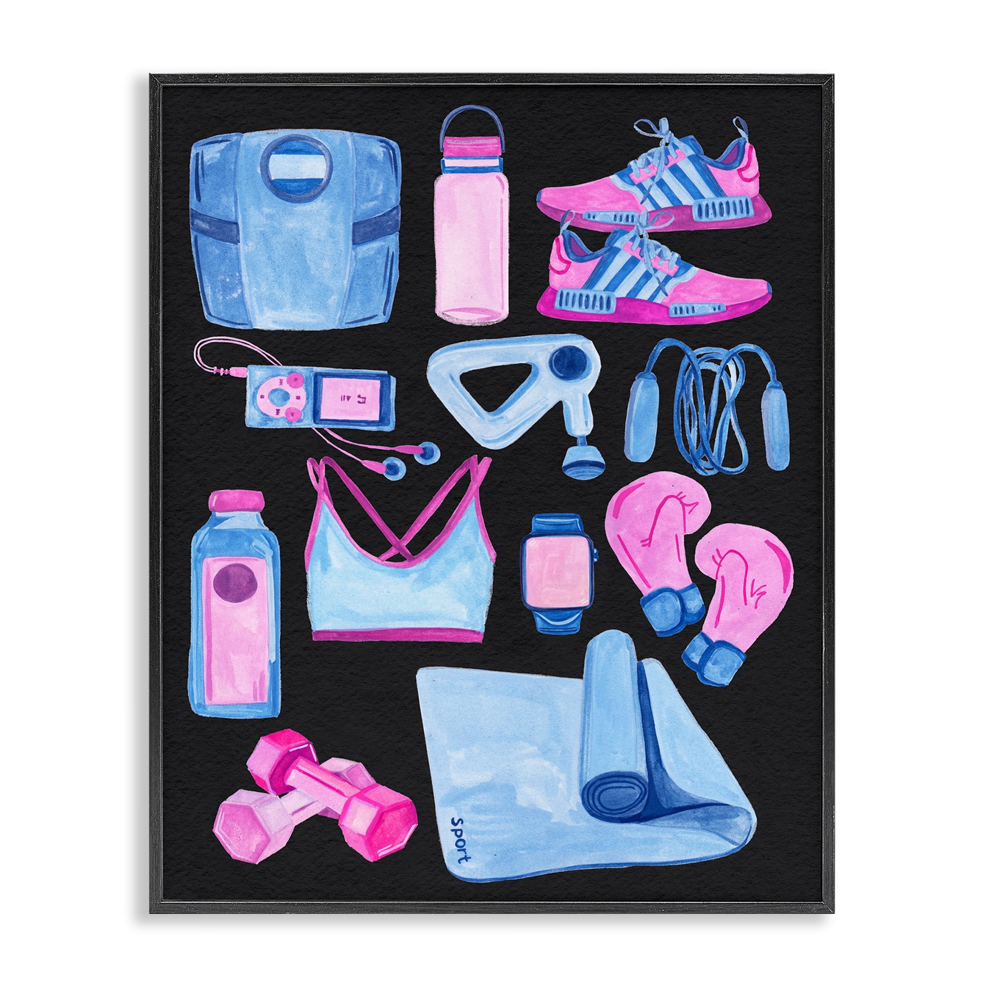 Stupell Industries Bold Exercise Equipment Sports Painting Black Framed ...