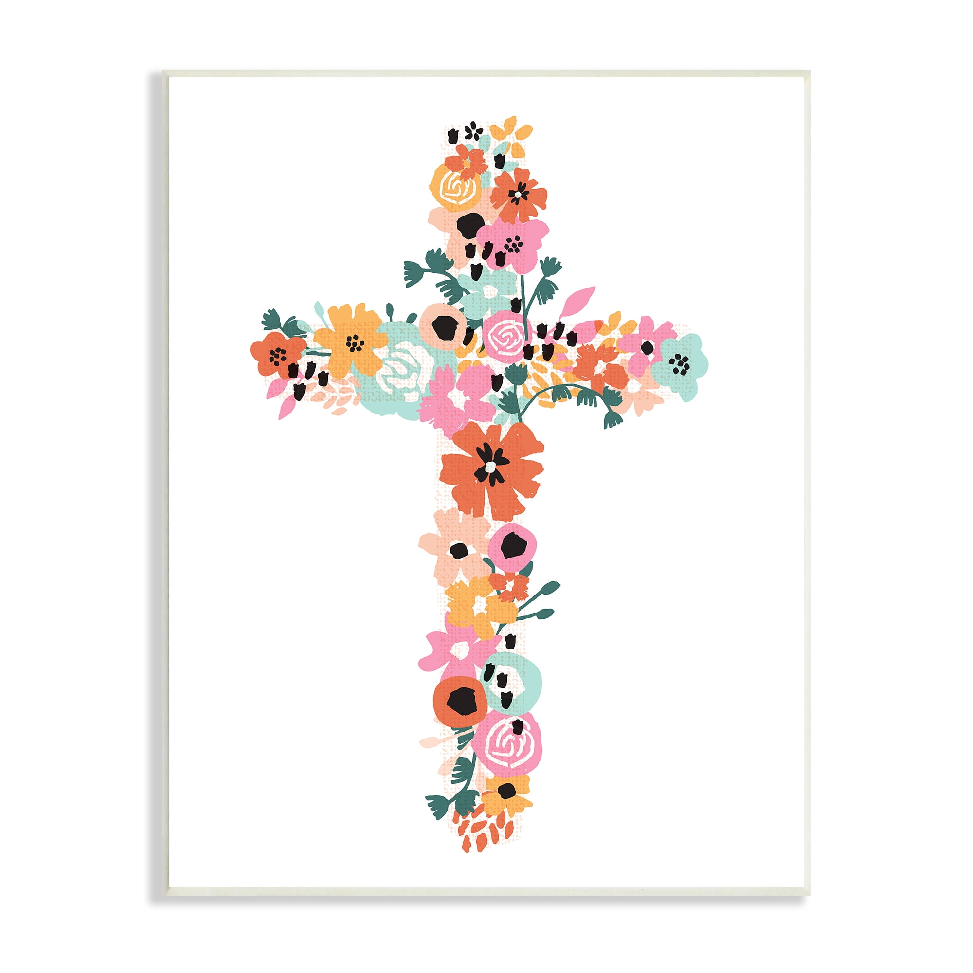 Stupell Industries Bold Flowers Cross Symbol Floral Arrangement Design ...