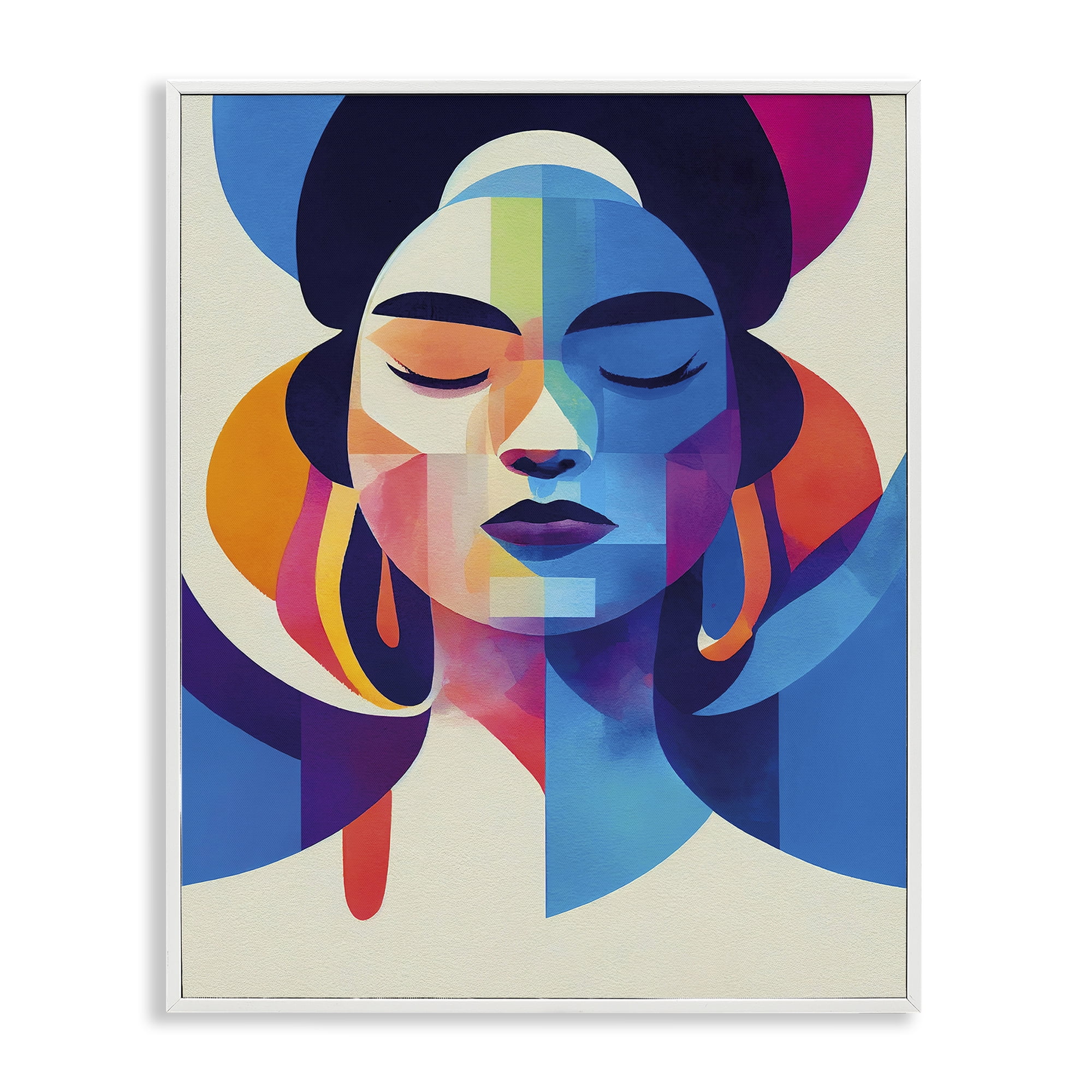 Stupell Industries Bold Hue Woman's Face People Painting White Framed ...