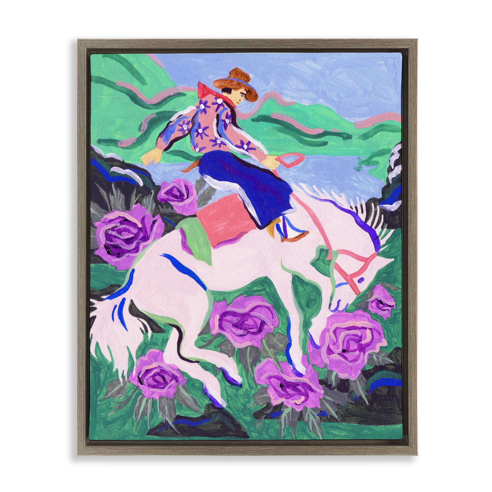Stupell Industries Bold Hued Cowboy & Horse Animals Painting Brown ...