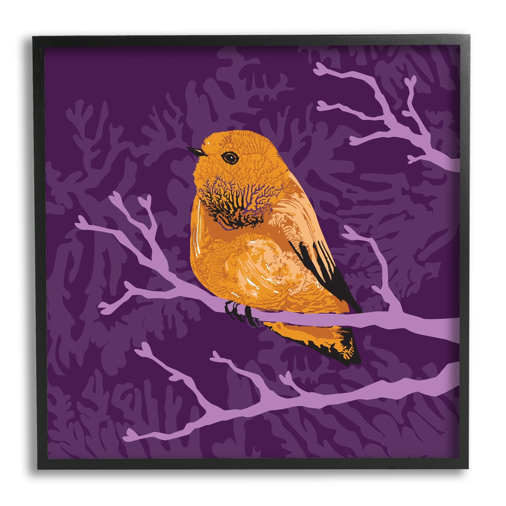 Stupell Industries Bold Orange Bird Sitting Purple Branches Layered ...