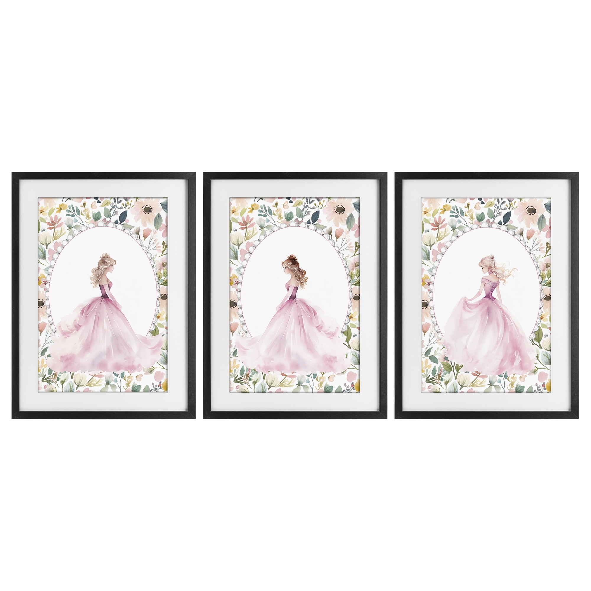 Stupell Industries Bordered Princess Love 3 Piece Black Framed Print ...