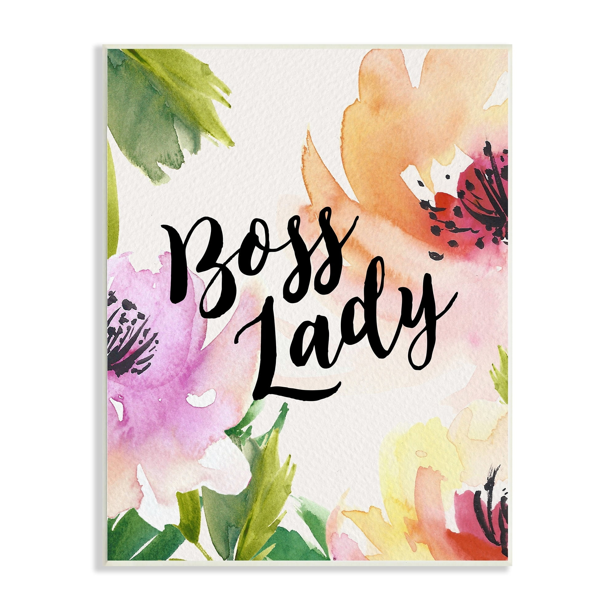 Stupell Industries Boss Lady Calligraphy Floral Wood Wall Art 10x15 by ...