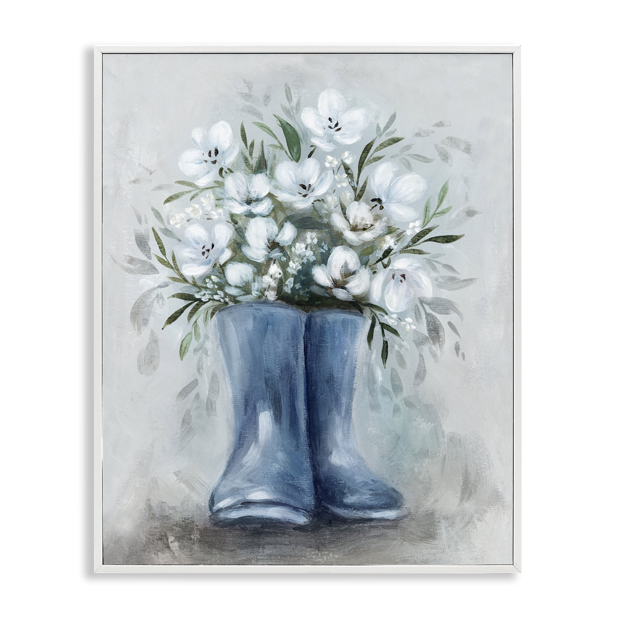 Stupell Industries Botanical Bouquet in Blue Boots White Framed Giclee ...