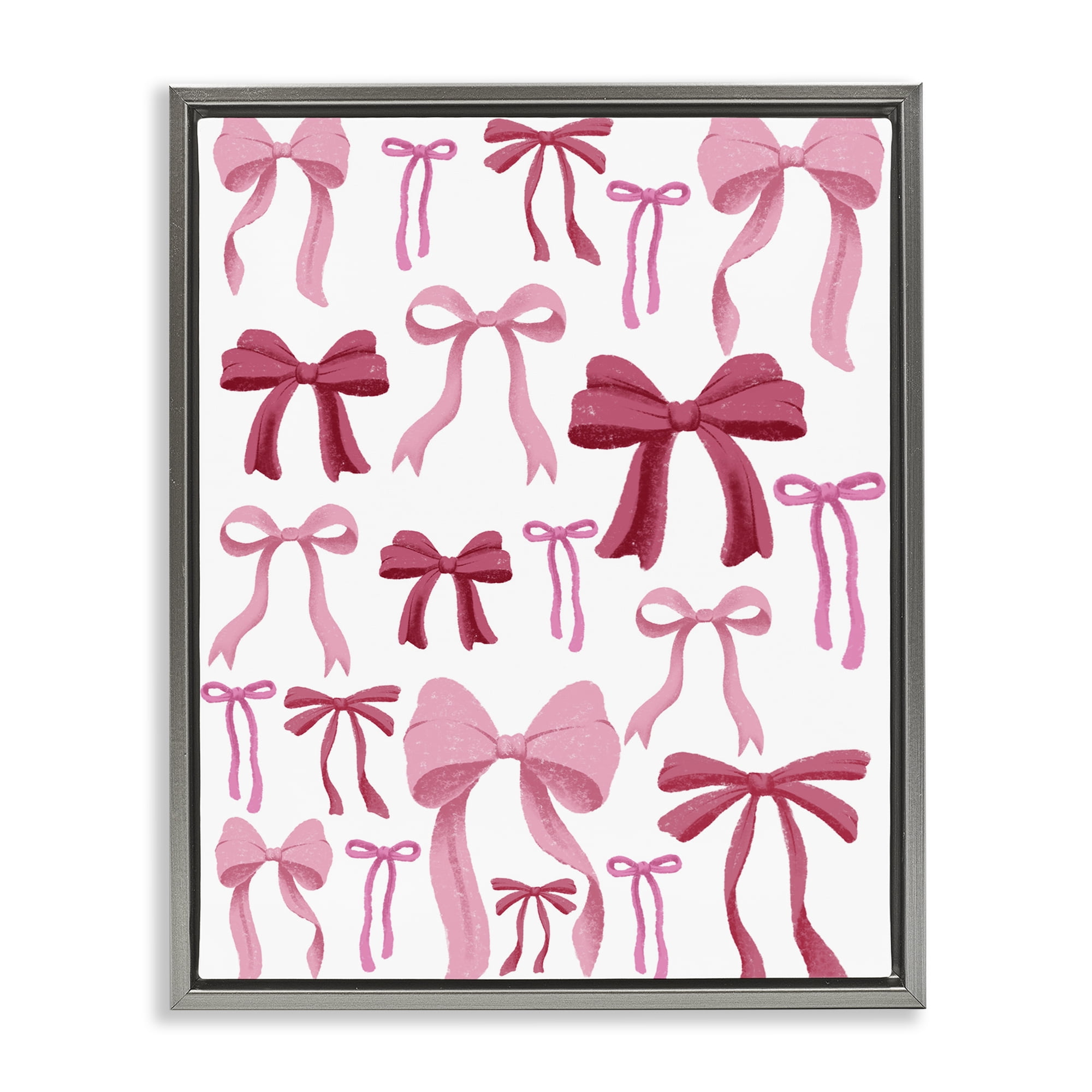 Stupell Industries Bows All Over Pink & Red Gray Framed Floater Canvas ...