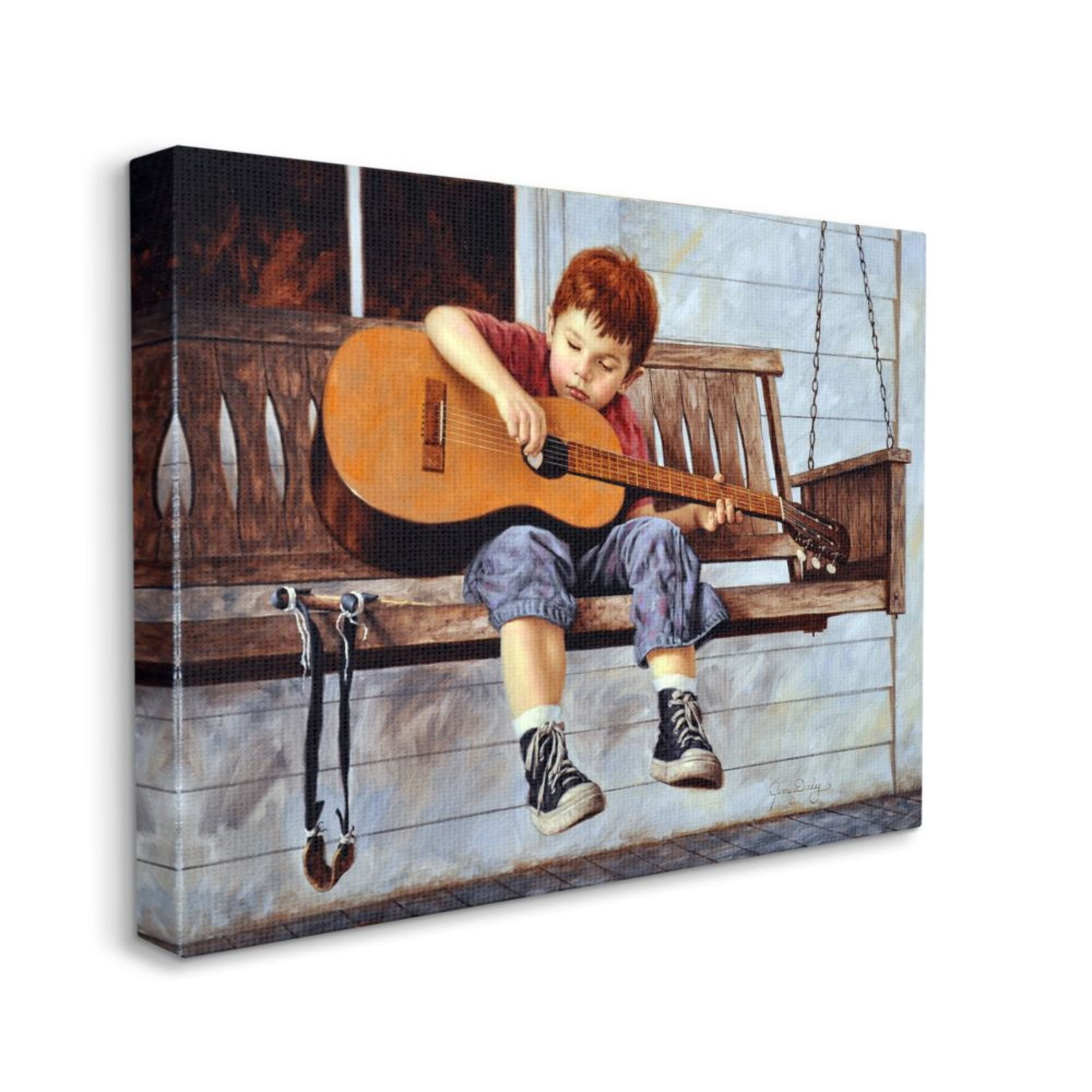 Stupell Industries Boy Strumming Guitar Front Porch Swing Painting ...