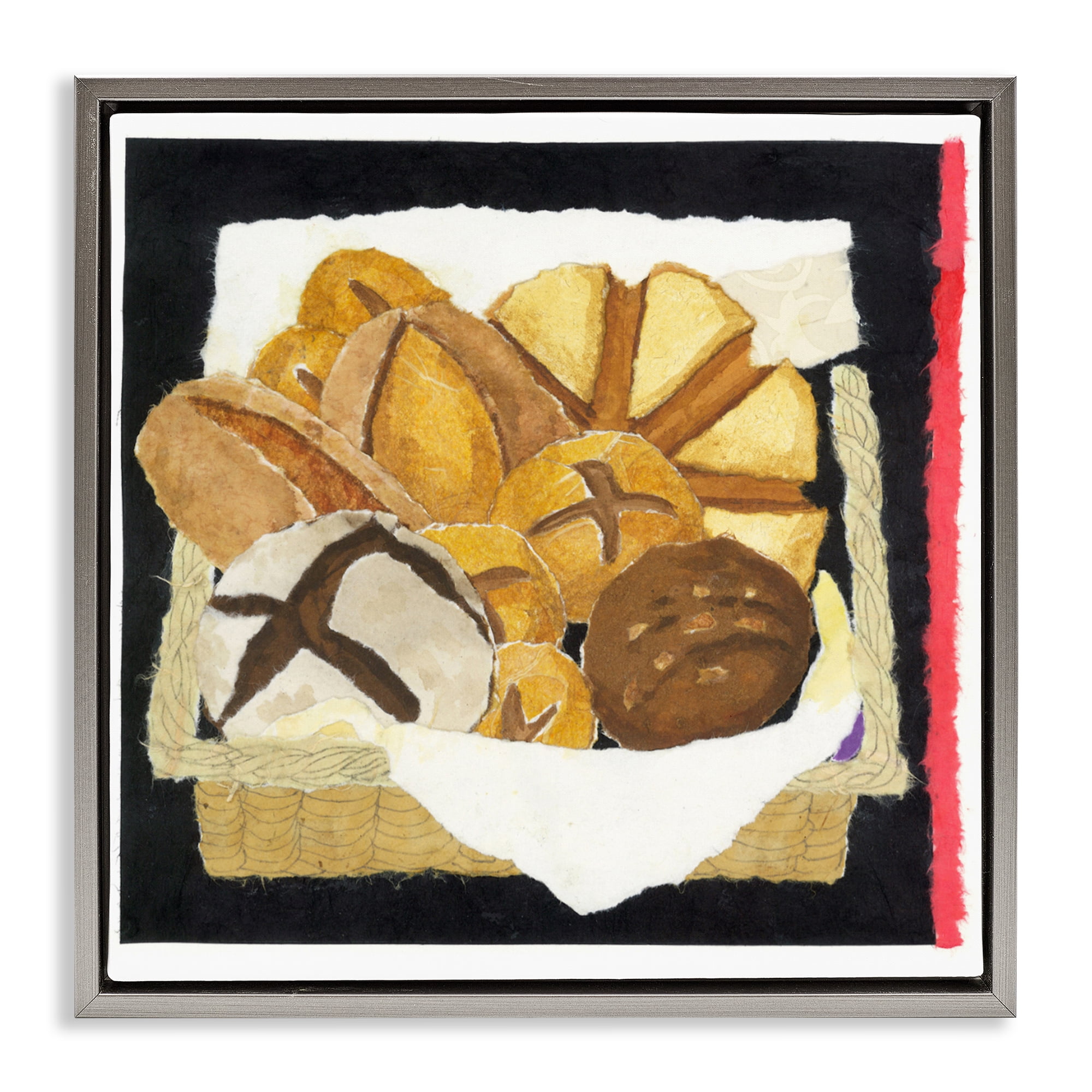 Stupell Industries Bread Box and Stripe Gray Framed Floater Canvas Wall ...