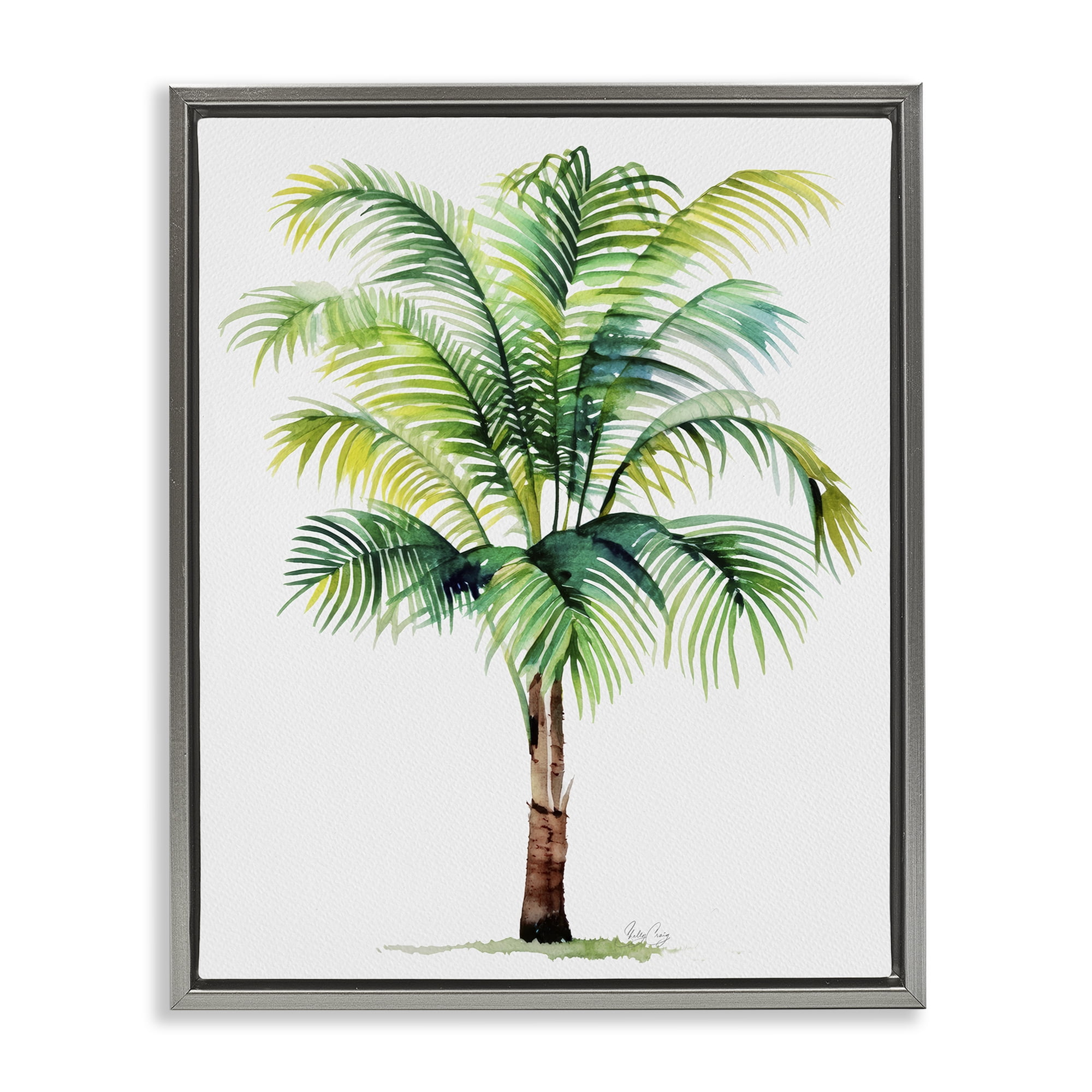 Stupell Industries Breezy Fronds Palm Gray Framed Floater Canvas Wall ...